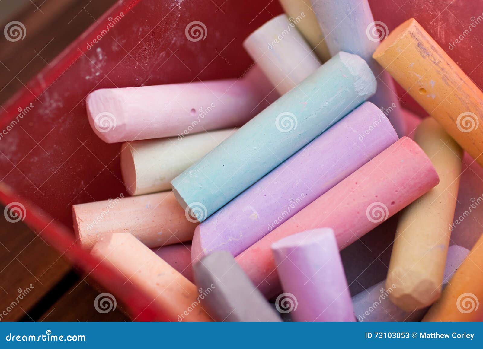 Sidewalk Chalk in Red Bin stock image. Image of resting - 73103053