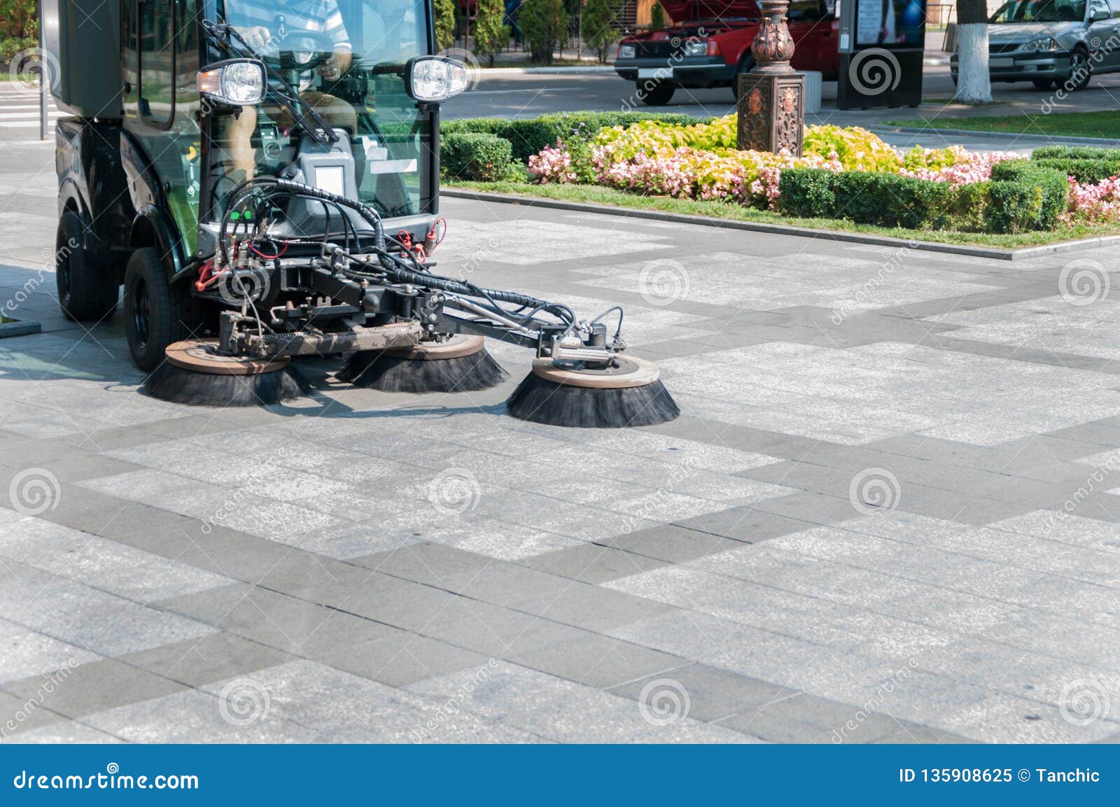 Sidewalk Cleaning Machine in the Park Stock Image - Image of dust, work ...