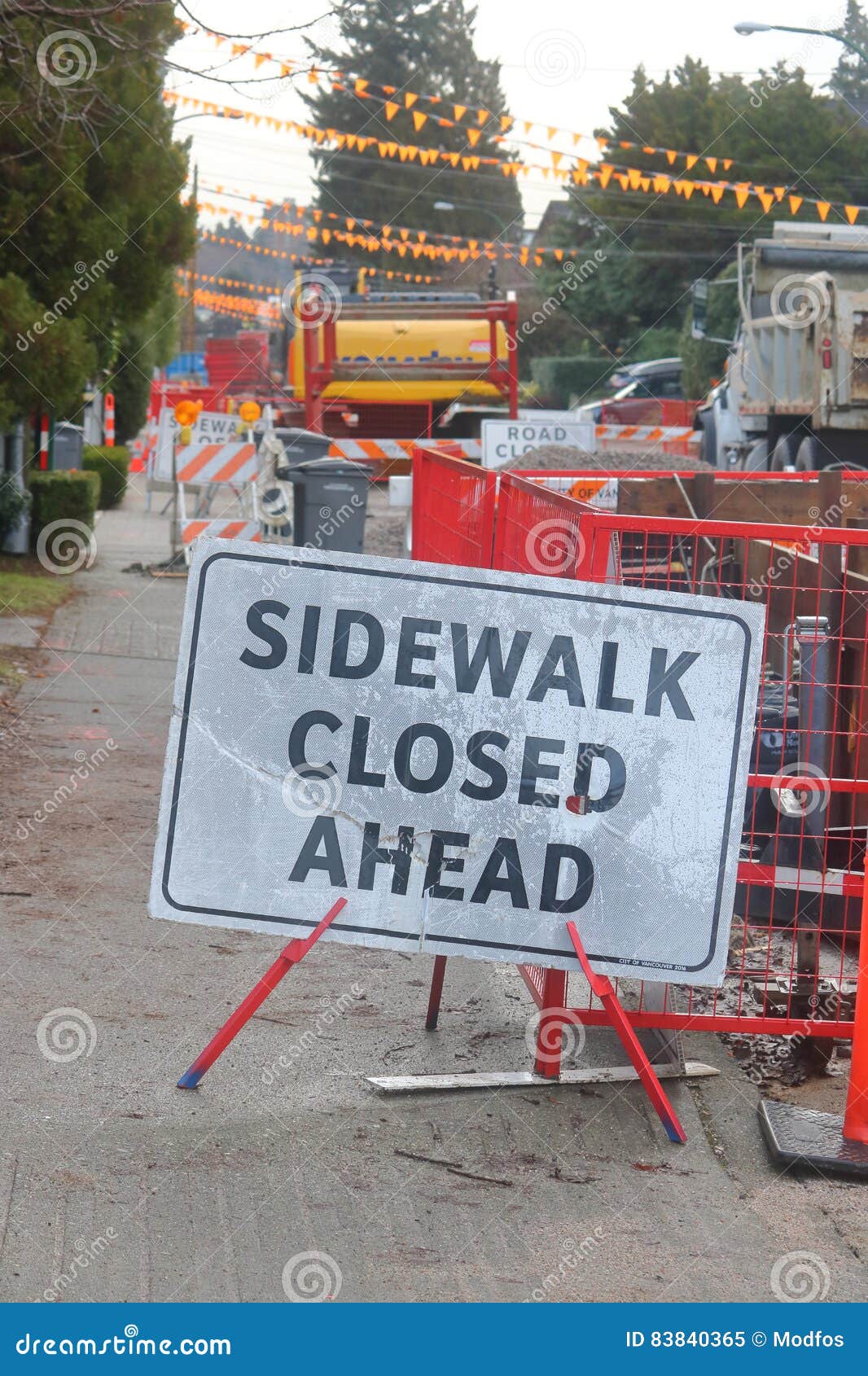 Sidewalk Closed Ahead Sign stock image. Image of outdoor - 83840365