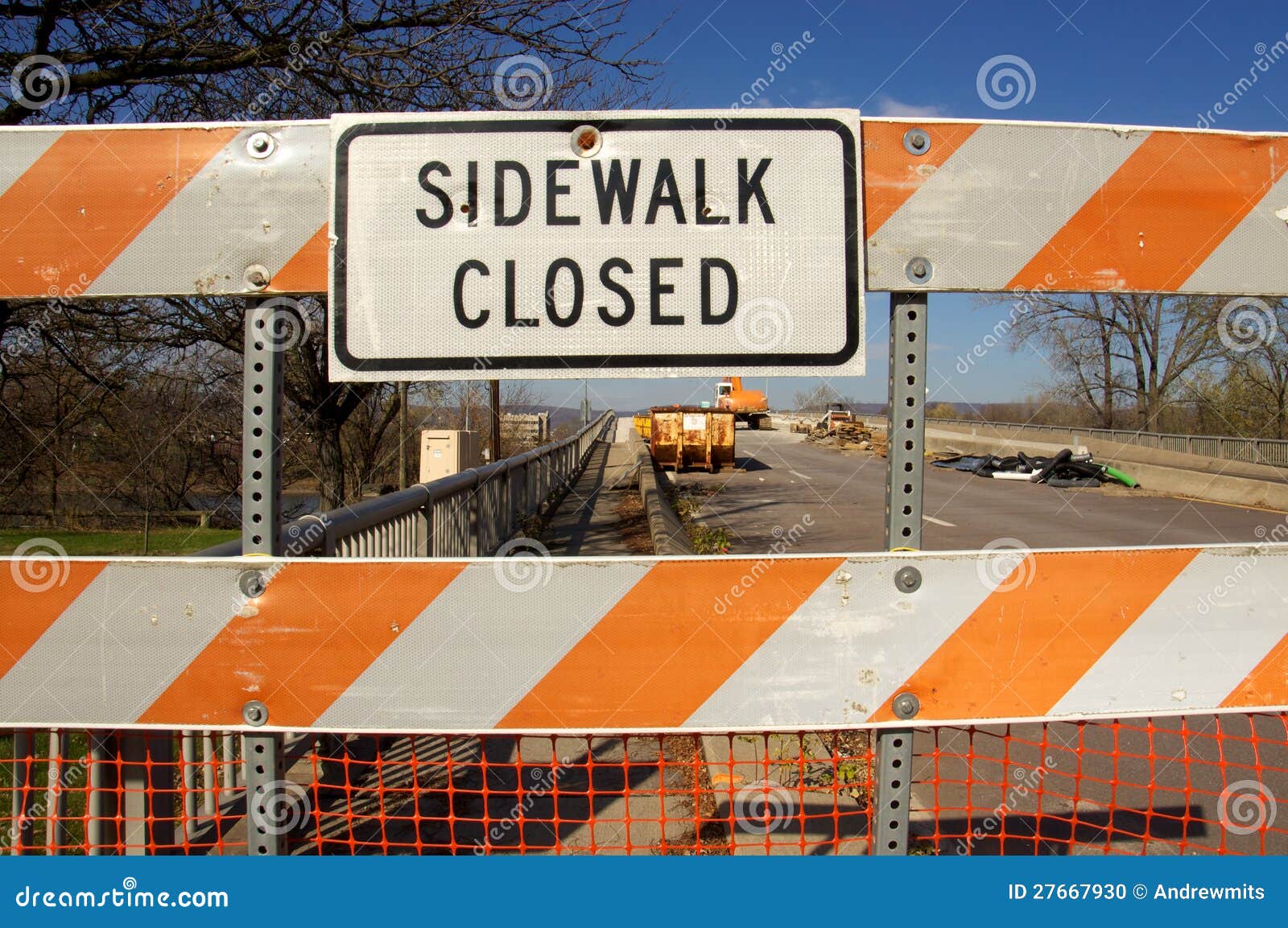 Sidewalk Closed for Bridge Repairs Stock Photo - Image of pavement ...