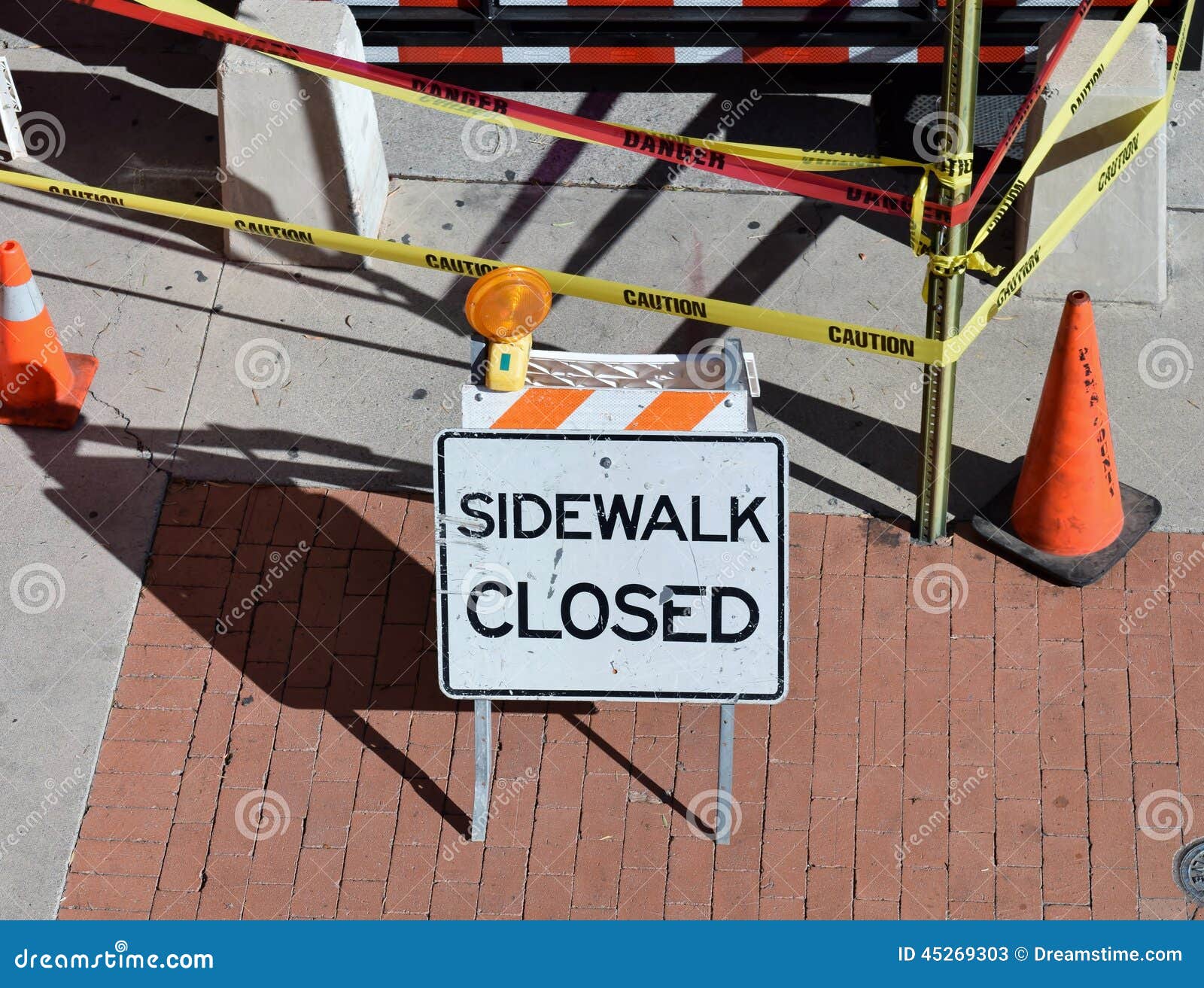 Sidewalk Closed Construction Sign Stock Image - Image of black, walking ...
