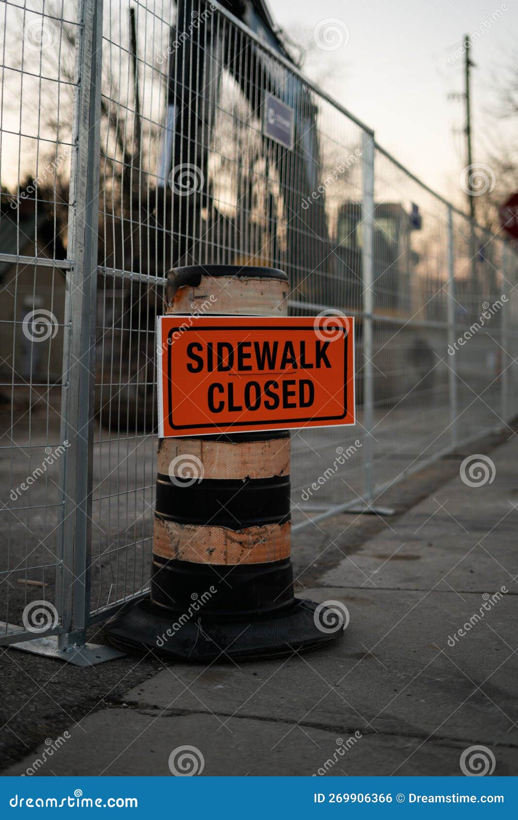 Sidewalk Closed Orange Sign on Traffic Cone Stock Photo - Image of ...