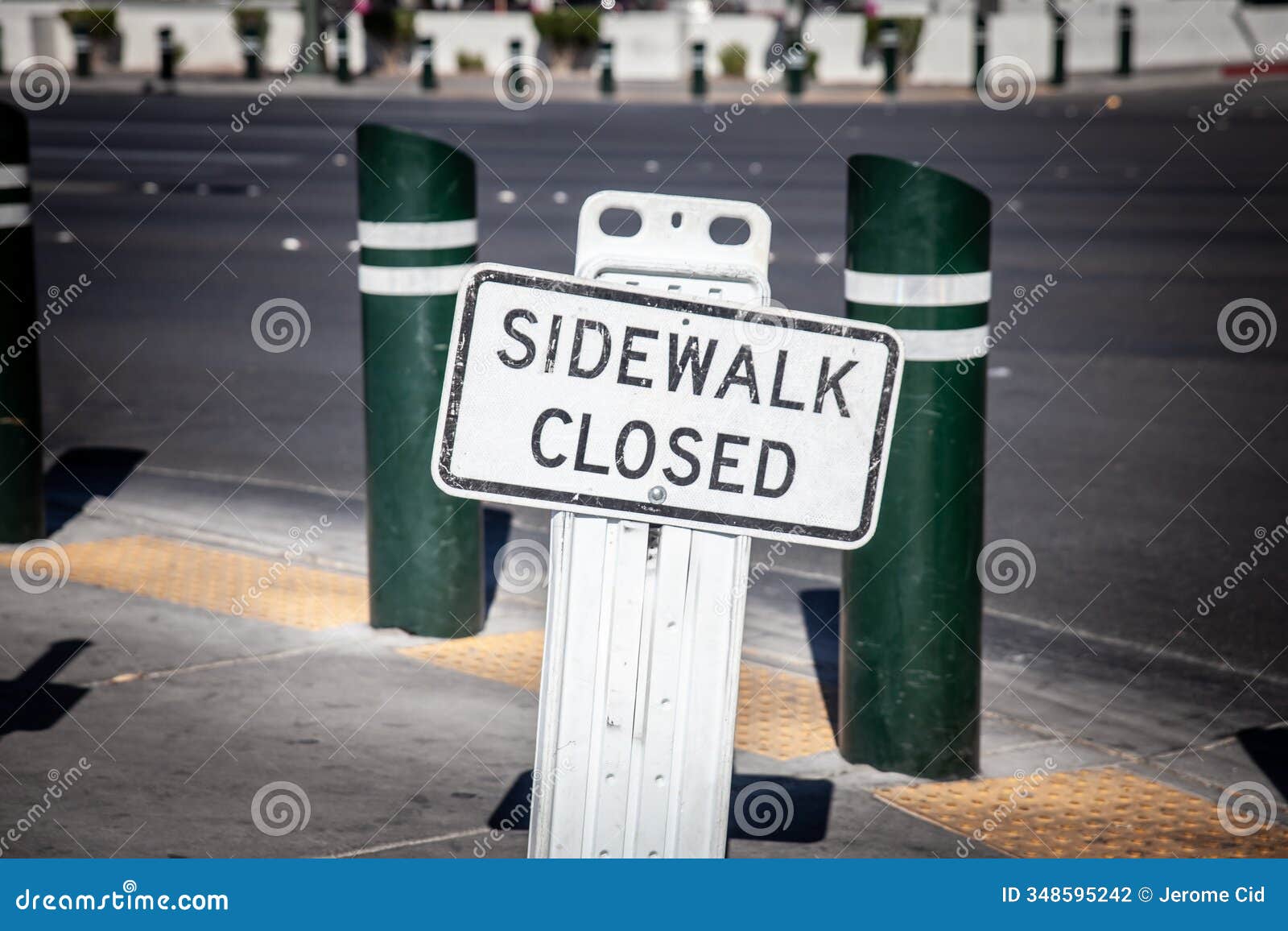 Sidewalk Closed Sign Due To Road Construction Stock Photo ...
