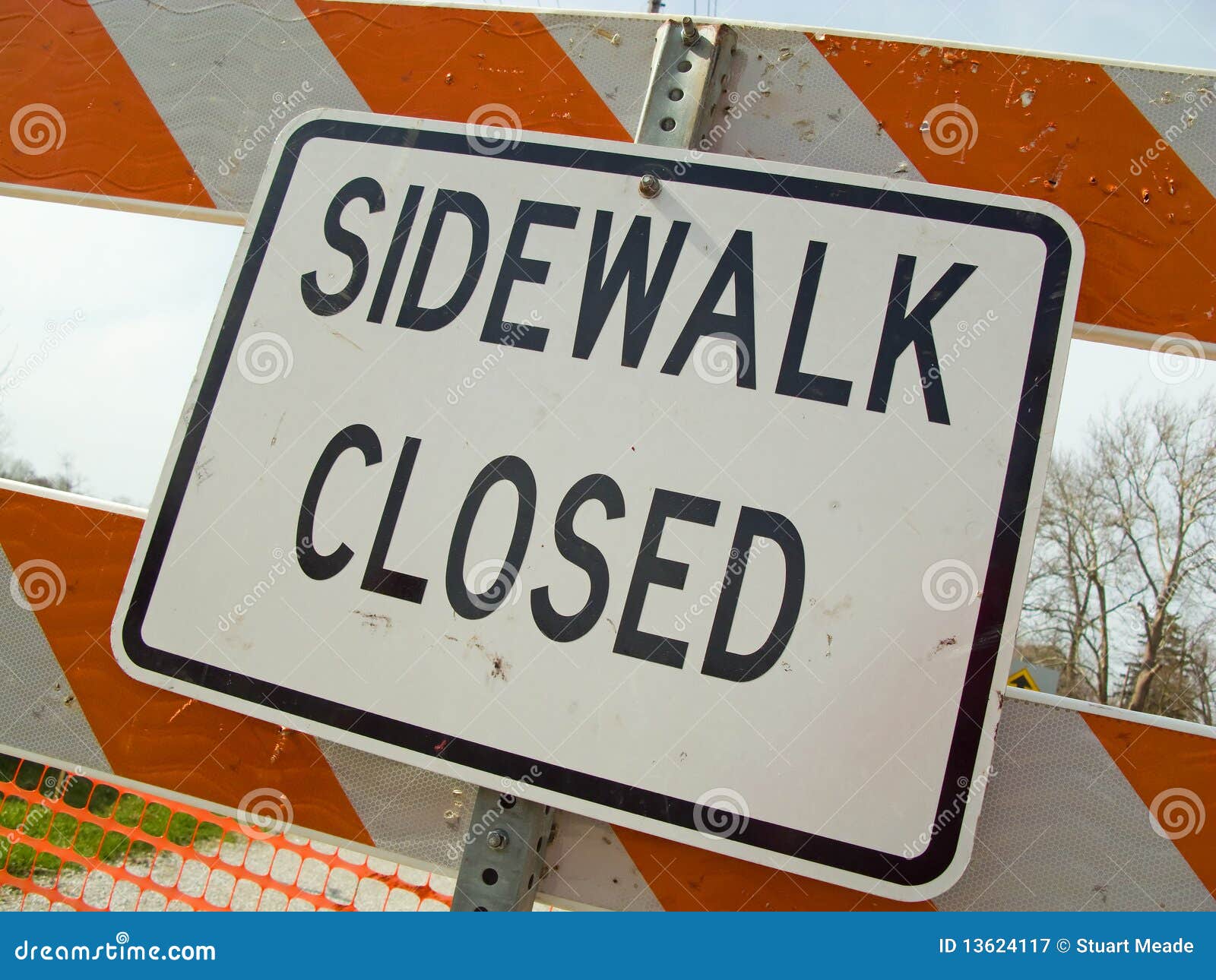 Sidewalk Closed Sign in Construction Zone Stock Image - Image of ...
