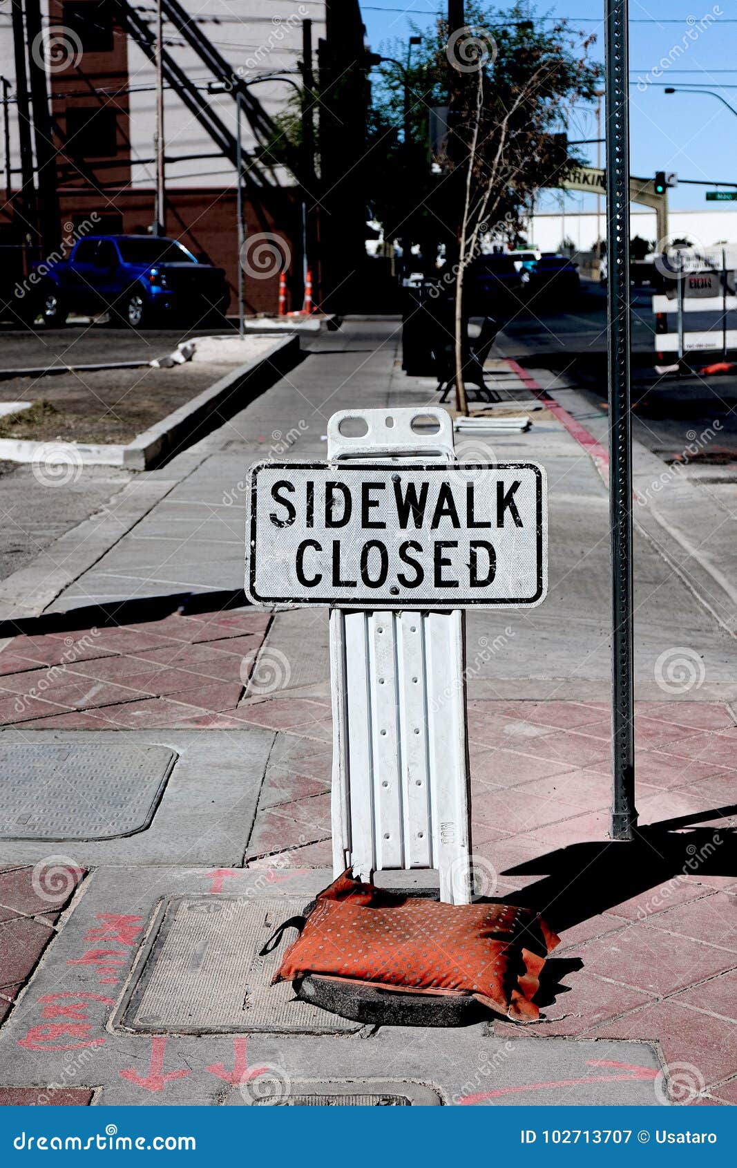 Sidewalk closed sign stock image. Image of posted, information - 102713707