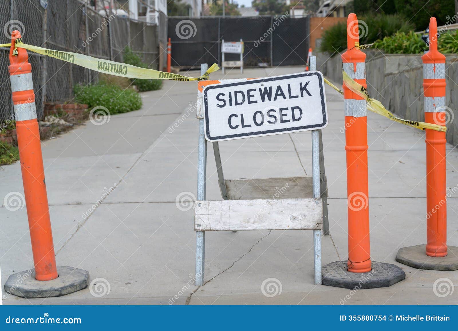 Sidewalk Closed Sign Due To Road Construction Stock Photo ...
