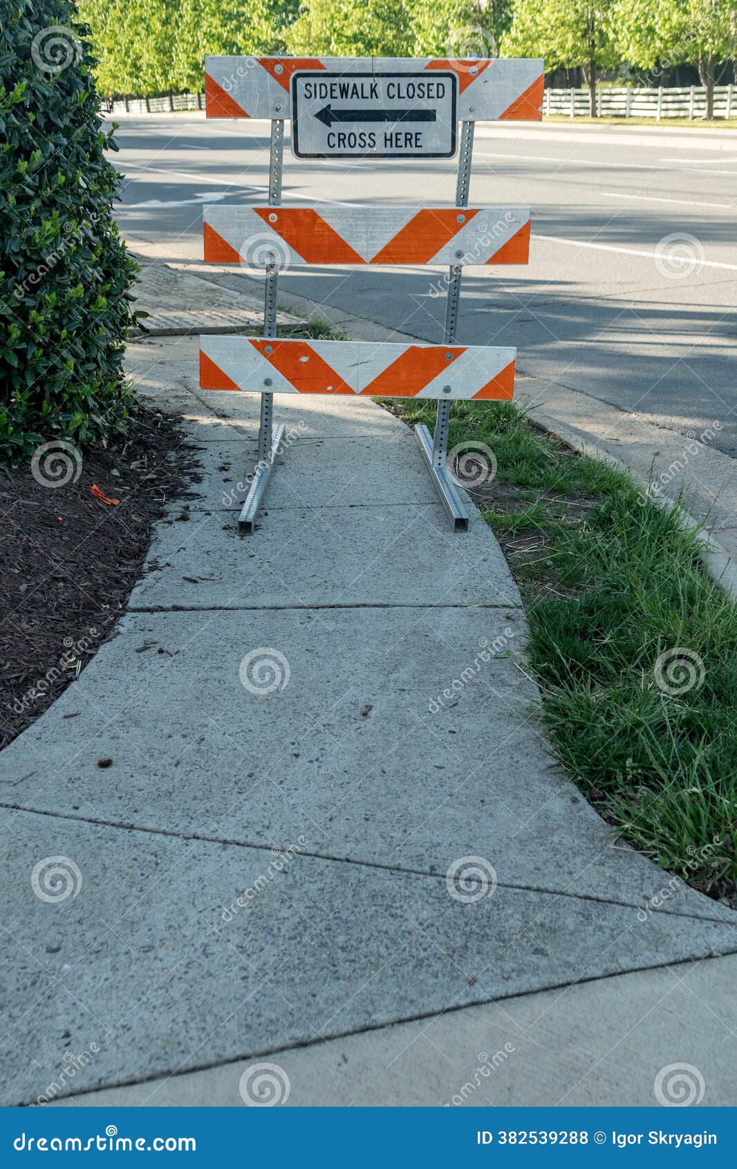 Sidewalk Closed Sign On A Pavement With Railing Stock Photo ...