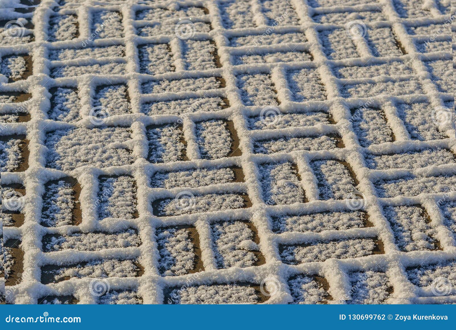 Sidewalk Covered with Fluffy Snow. Stock Photo - Image of town, slabs ...