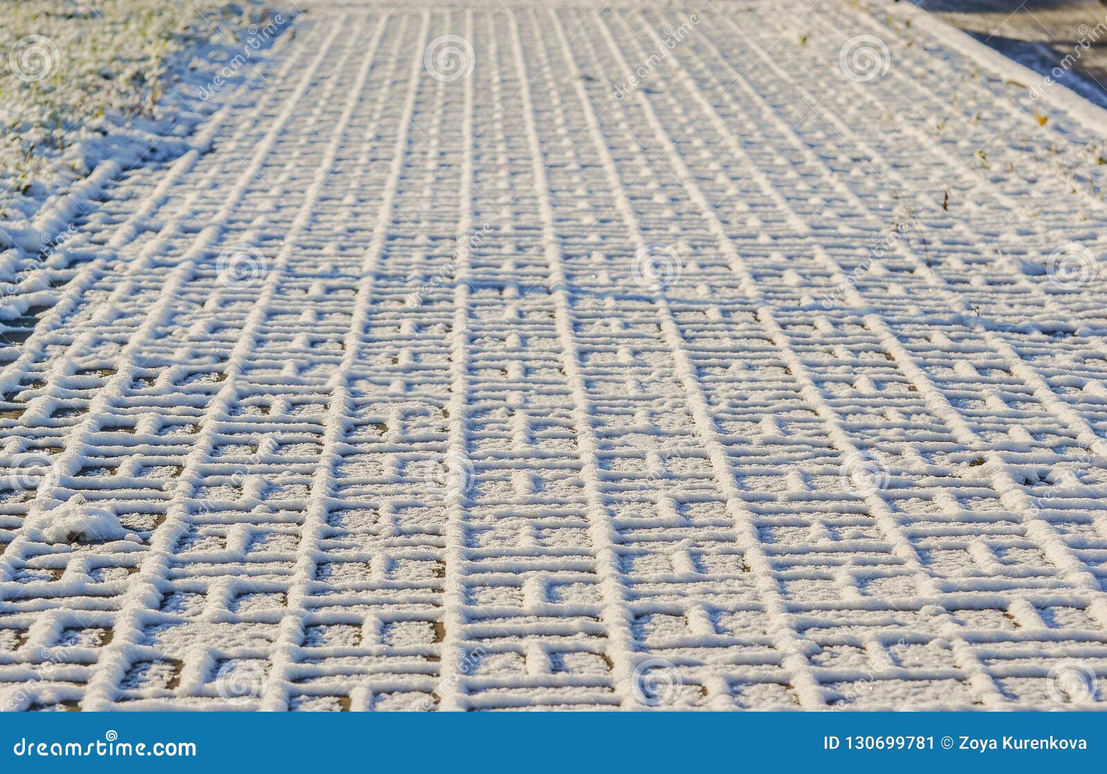 Sidewalk Covered with Fluffy Snow. Stock Image - Image of texturen ...