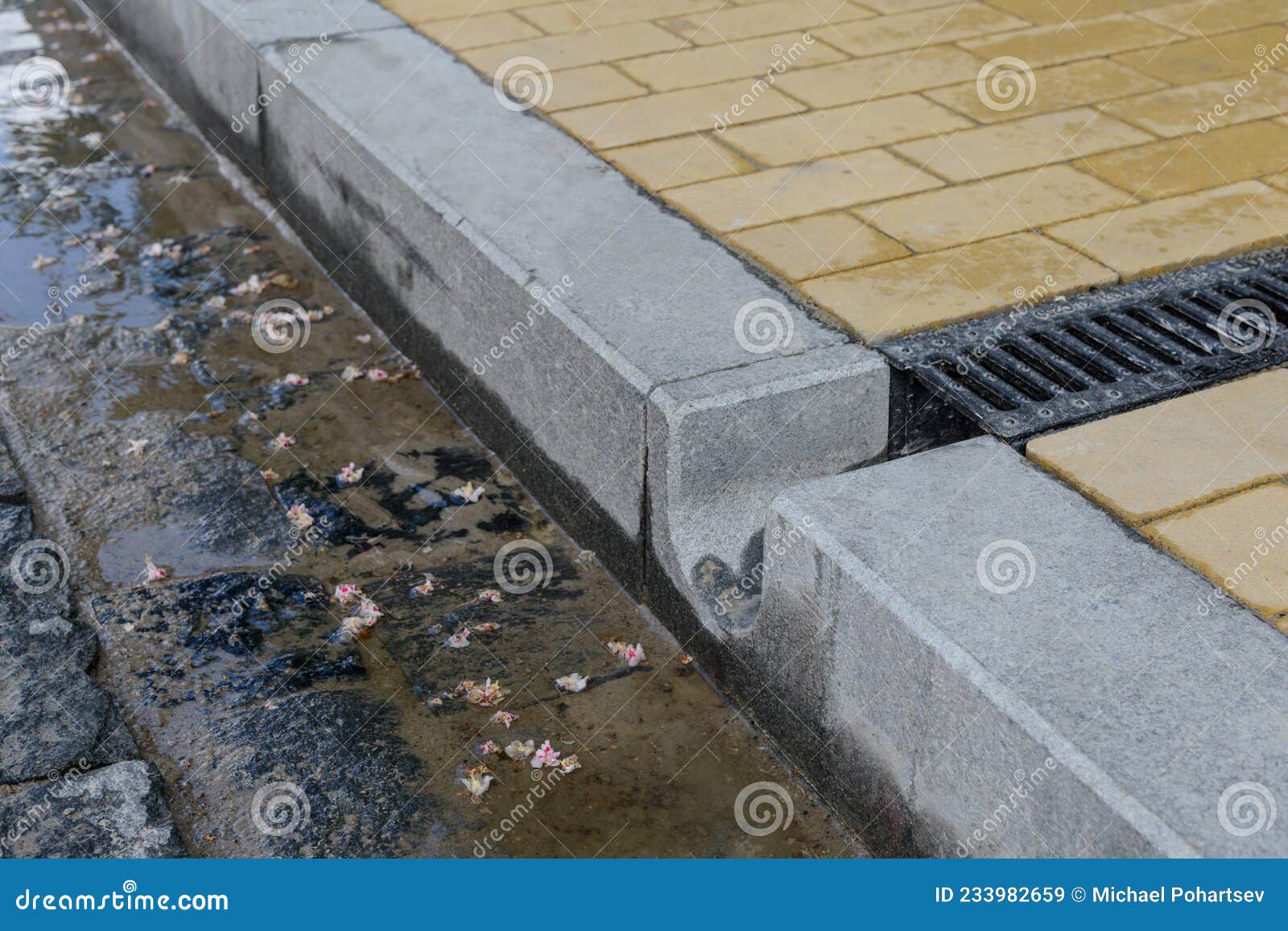 Sidewalk Curb with Water Drainage Recess Stock Image - Image of cozy ...