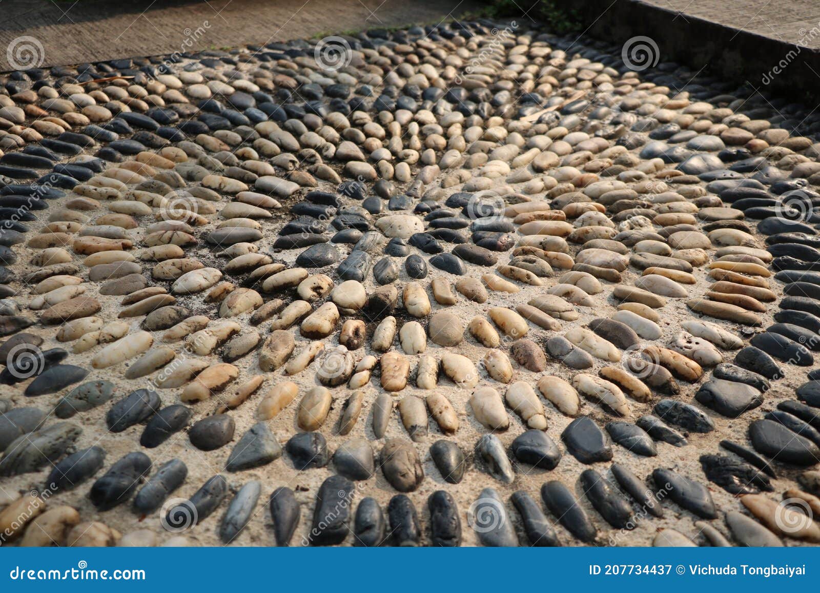 Sidewalk Decorate by Circle Rocks Pattern on Concreate Floor Vintage ...