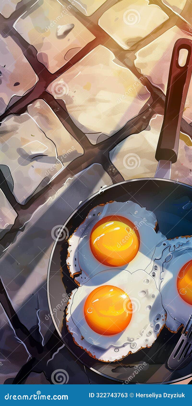 Sidewalk Egg Frying Day: Pan with Three Fried Eggs, Banner Copy Space ...