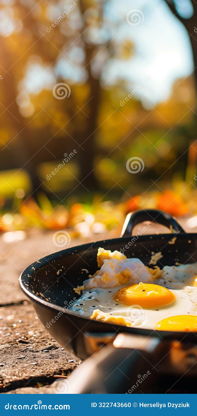 Sidewalk Egg Frying Day: Pan with Two Fried Eggs, Banner Copy Space ...