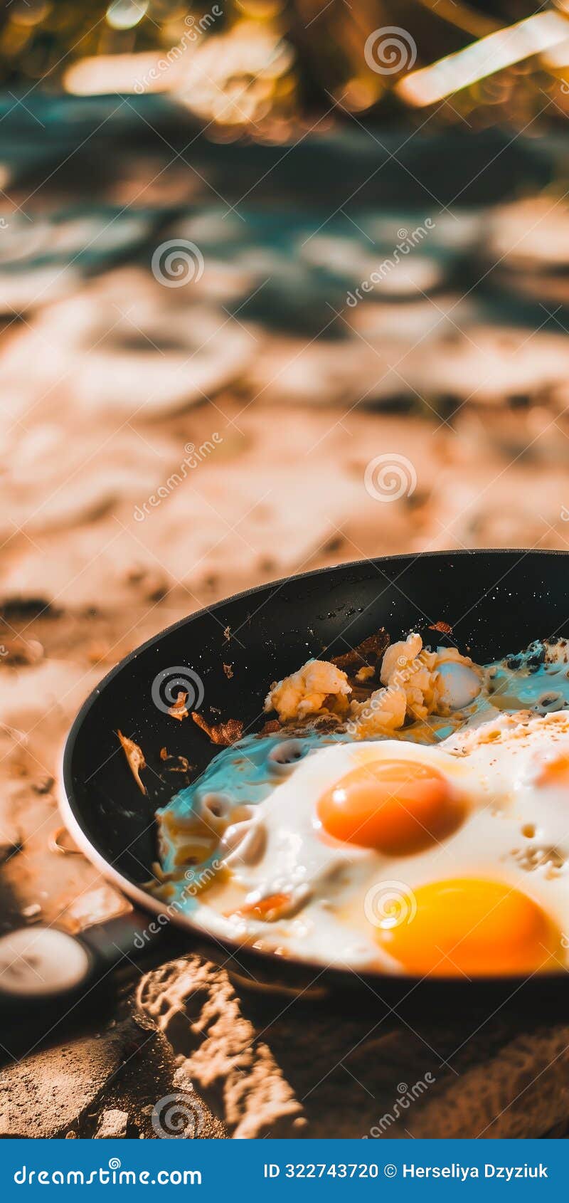 Sidewalk Egg Frying Day: Pan with Two Fried Eggs, Banner Copy Space ...