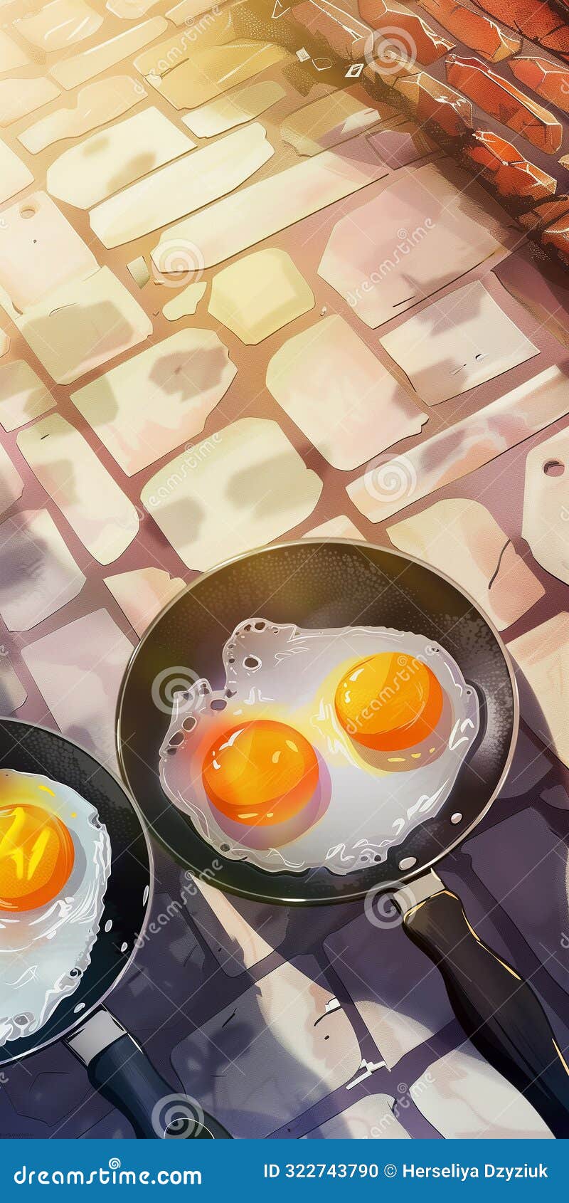 Sidewalk Egg Frying Day: Pan with Two Fried Eggs, Banner Copy Space ...