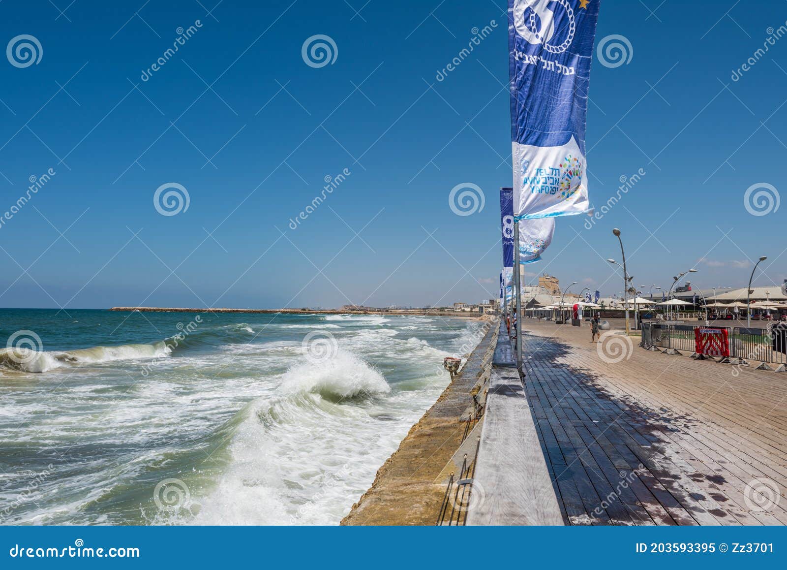Sidewalk and Flags at the Tel Aviv Port in Israel Editorial Image ...