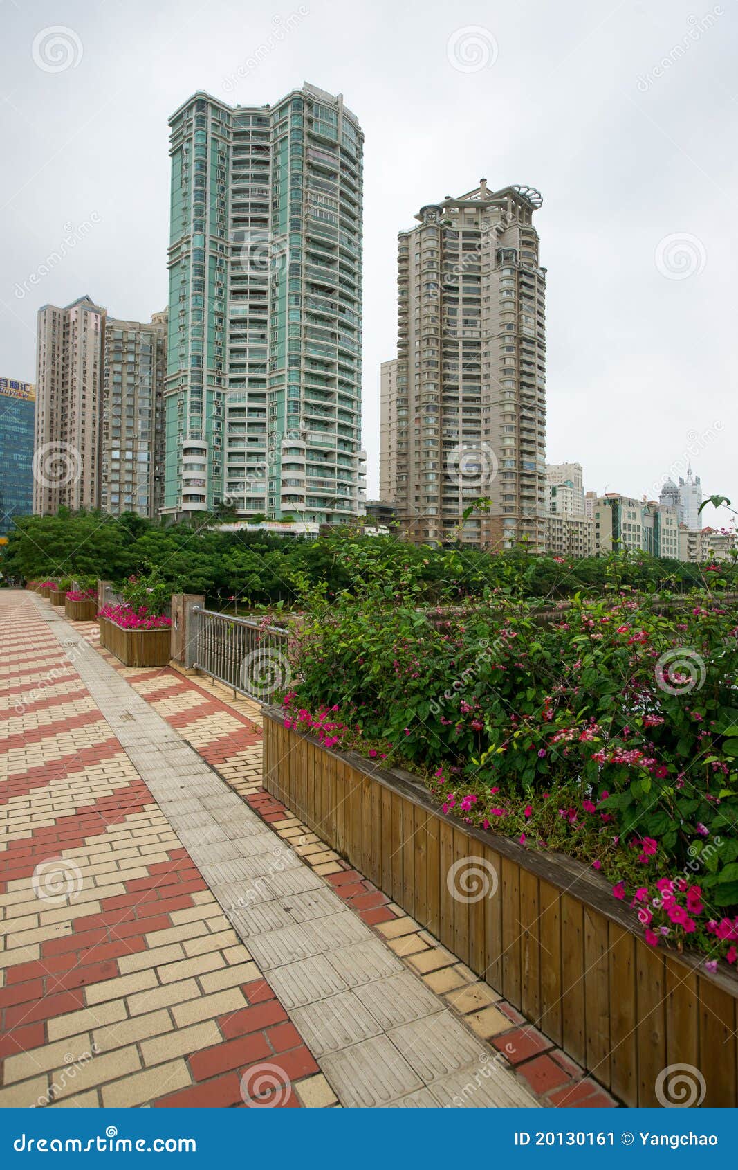 Sidewalk with High Rise Buildings Stock Image - Image of cityscape ...