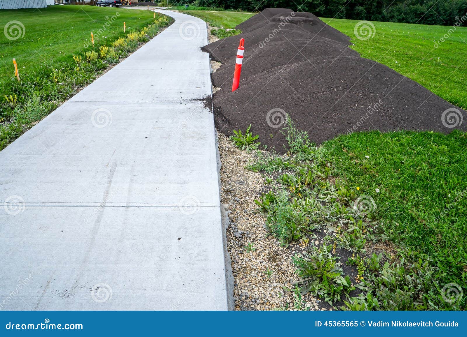 Sidewalk Landscaping with Topsoil Stock Image - Image of topsoil ...
