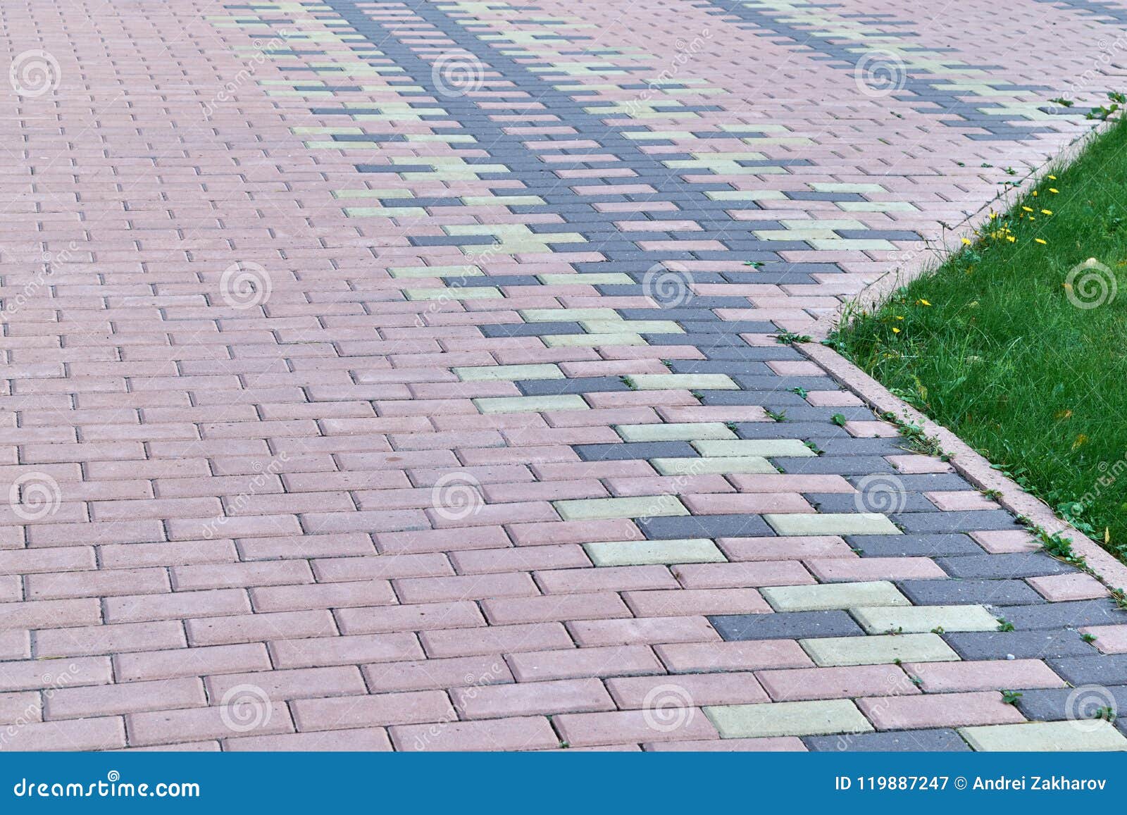 The Sidewalk is Lined with Stone Blocks of Rectangular Shape. Stock ...