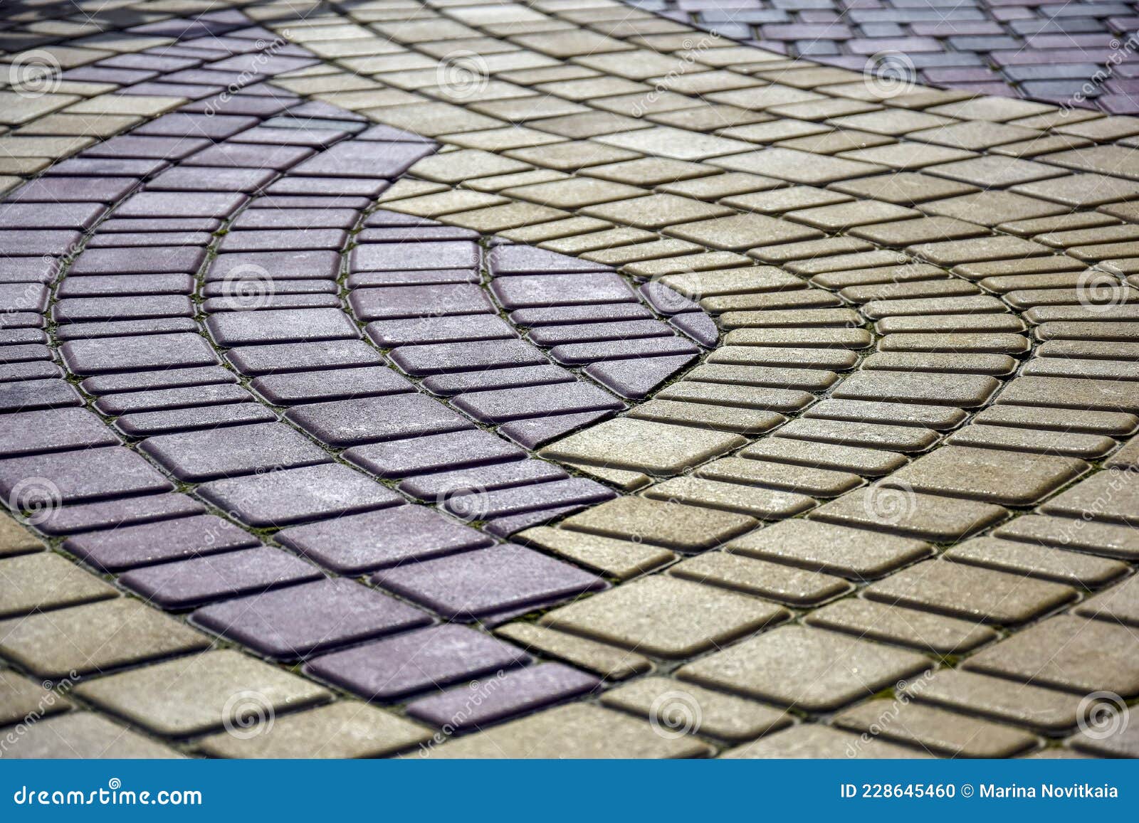 Sidewalk Made of Two-tone Paving Slabs. Arc-shaped Pattern. Side View ...