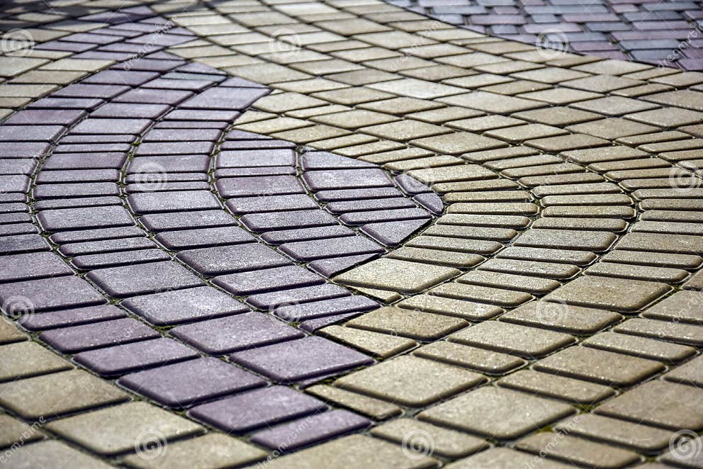 Sidewalk Made of Two-tone Paving Slabs. Arc-shaped Pattern. Side View ...