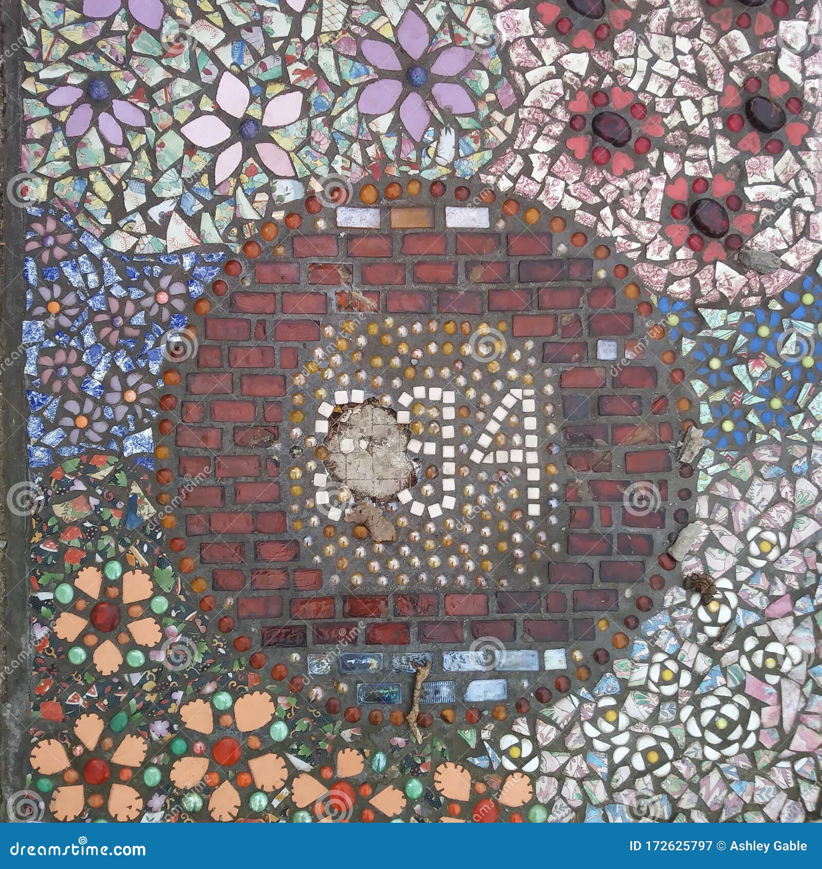 Sidewalk Mosaic Street Number. Stock Image - Image of mosaic, color ...