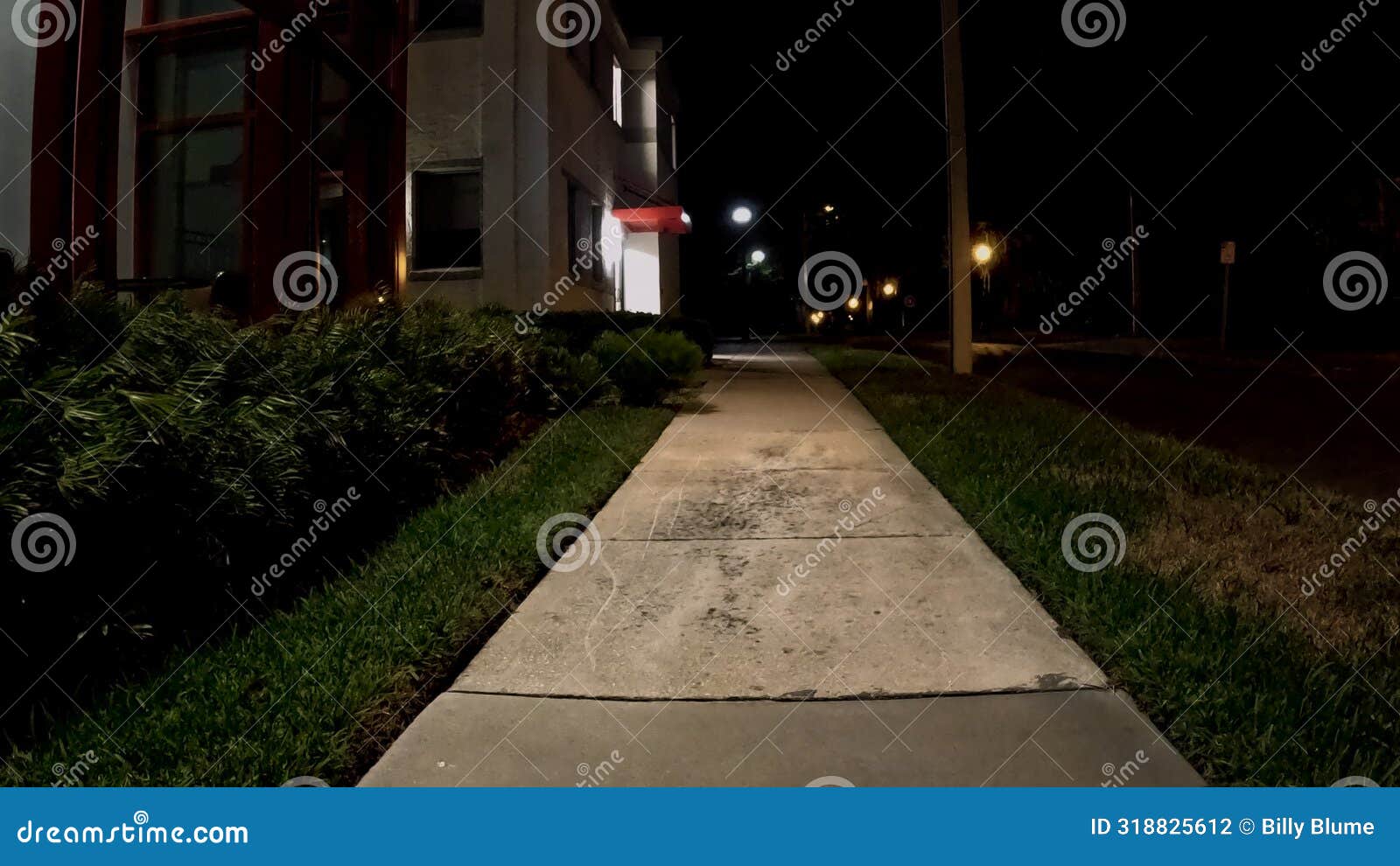 A Sidewalk at Night Lighted Building Dark Streets Editorial Photography ...
