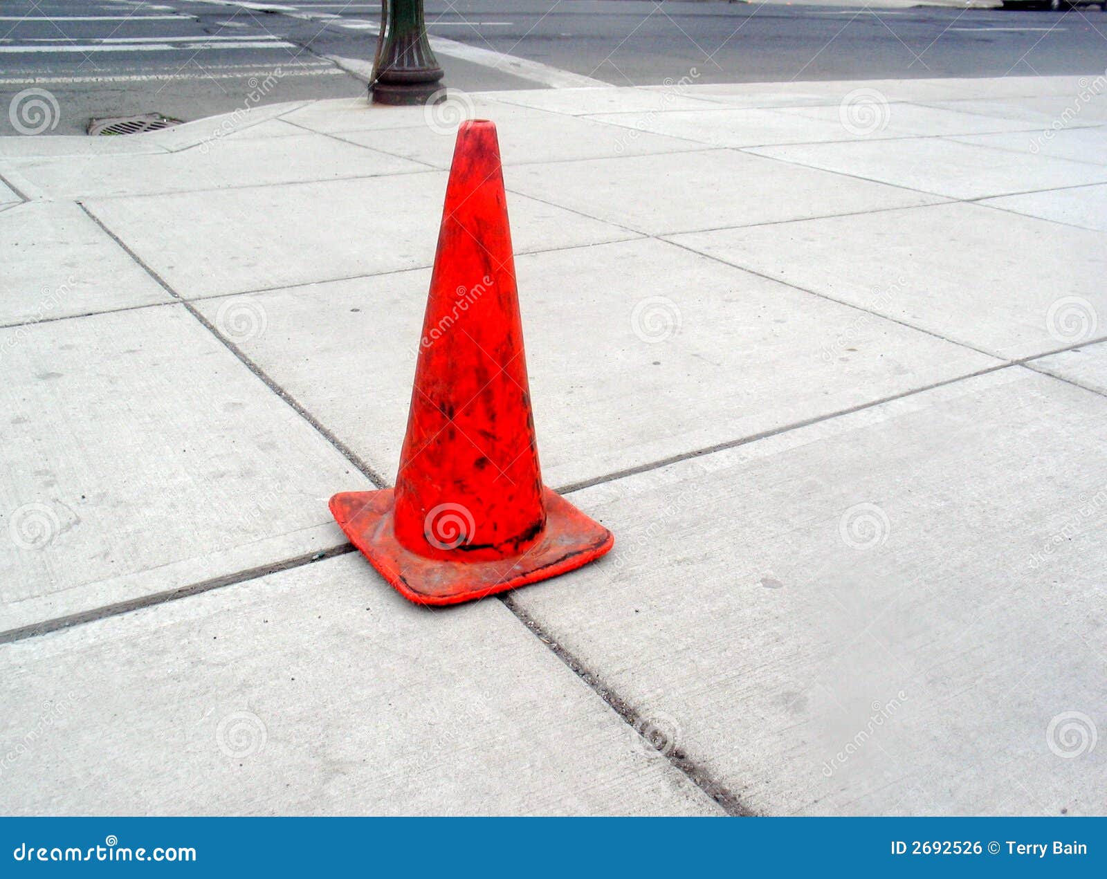 Sidewalk and Orange Cone stock photo. Image of concrete - 2692526