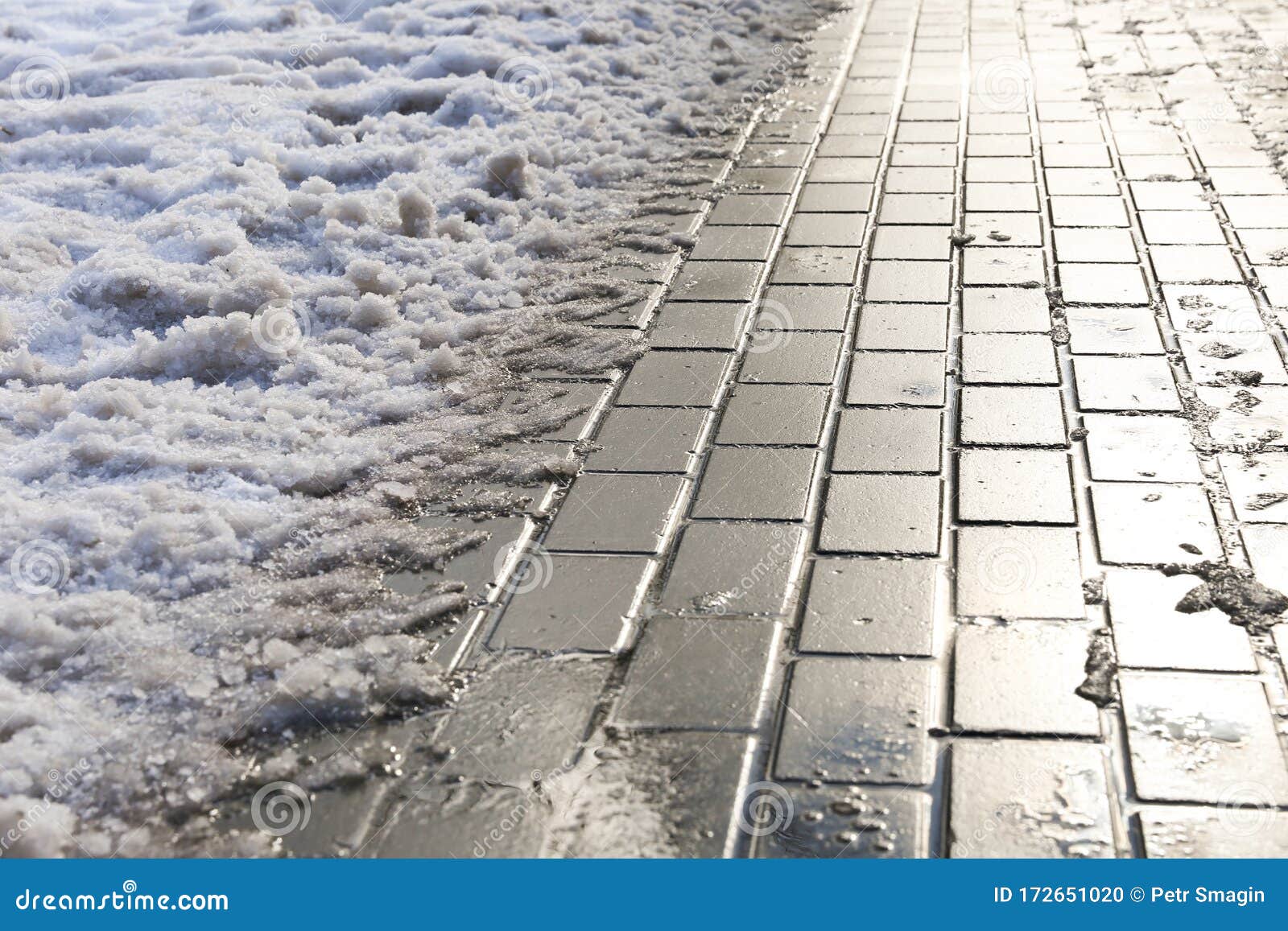 Sidewalk with Snow in Winter Stock Photo - Image of frozen, cold: 172651020