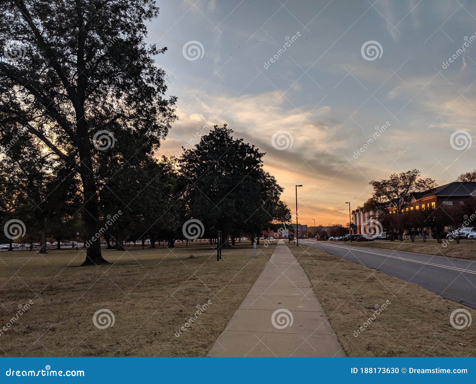 Sidewalk and Sunset stock photo. Image of road, sunlight - 188173630