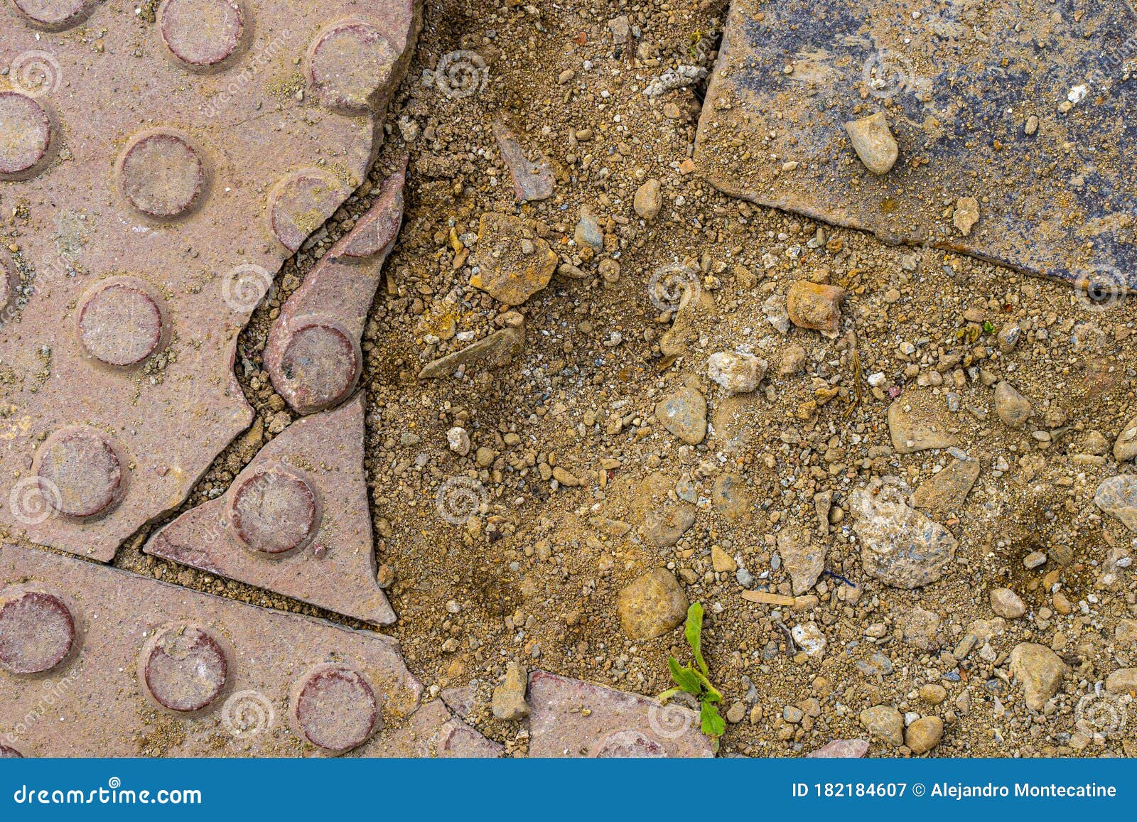 Sidewalk Under Construction. Broken Tactile Paving Texture with Soil ...