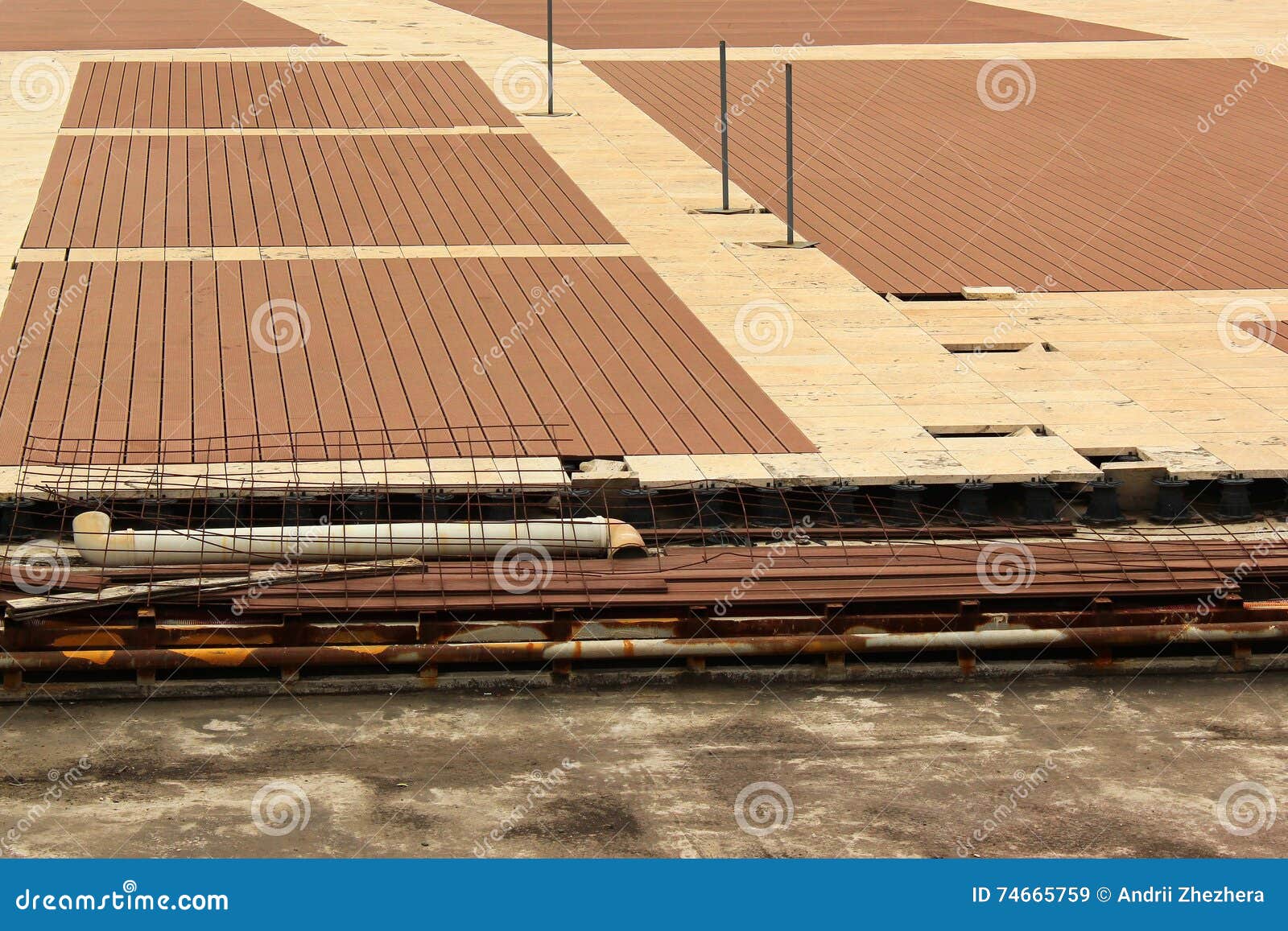 Sidewalk Under Construction. Drainage Gutters and Waterproofing Layers ...