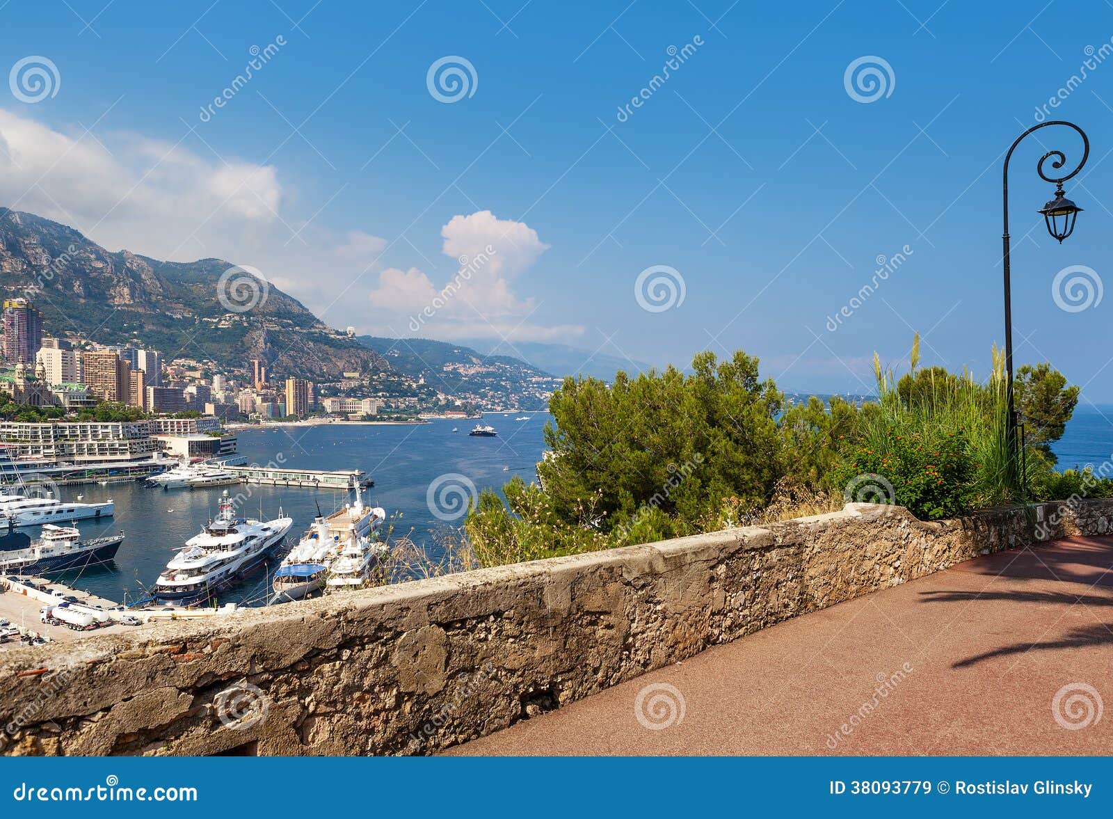 Sidewalk and View on Monte Carlo, Monaco. Stock Image - Image of city ...