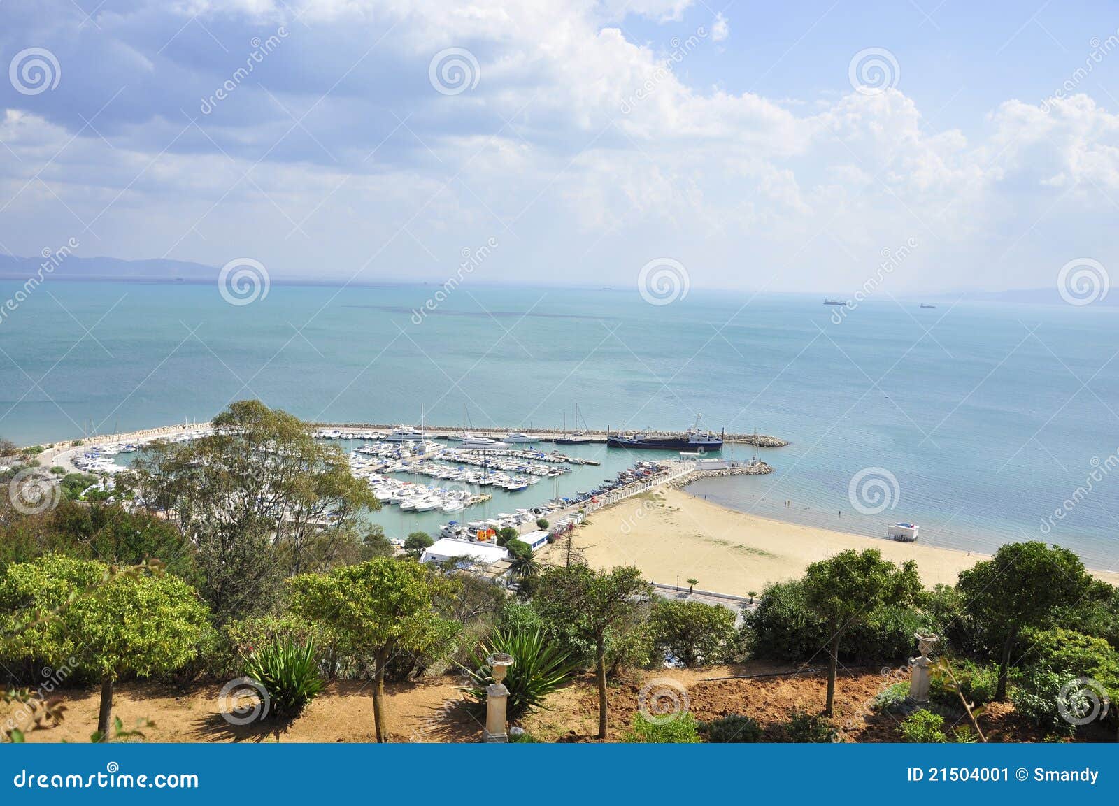 Sidi Bou Said Port and Beach of Lovers Stock Image - Image of entrance ...
