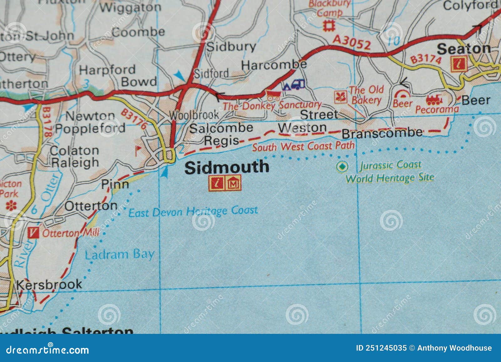 Sidmouth in Devon En Color En Un Mapa De Atlas Imagen de archivo ...