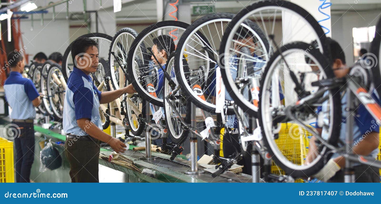 Workers Check on the Assembly Line at the Assembly Bicycle Bike ...