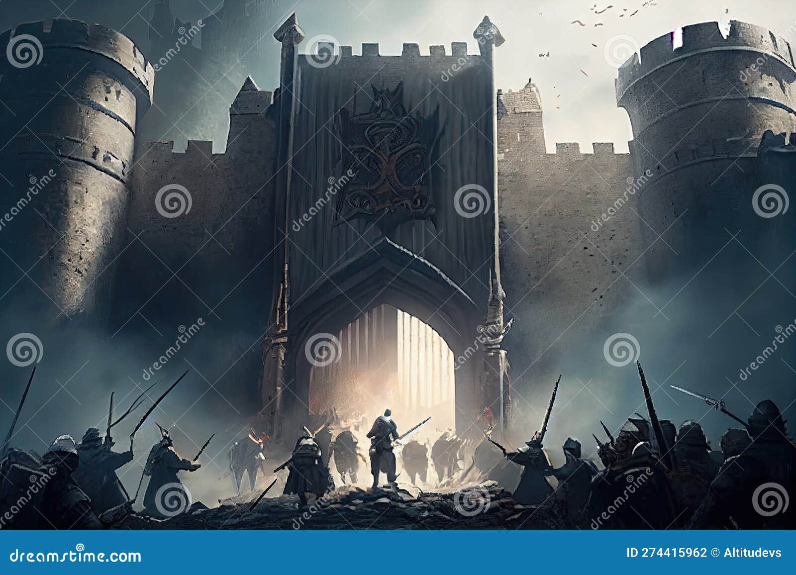 A Siege, with Attackers Using Battering Rams To Break Down Fortress ...