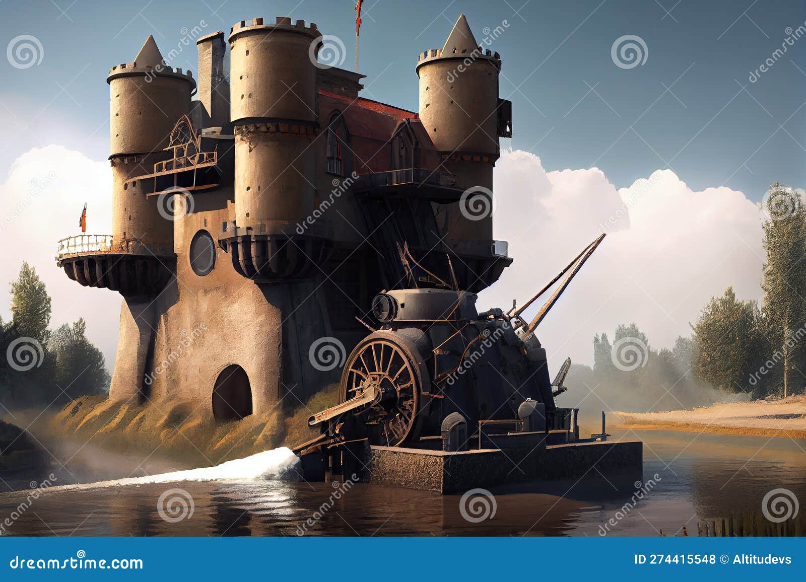 Siege Engine Approaches the Moat of a Castle, Ready To Fire Its Payload ...