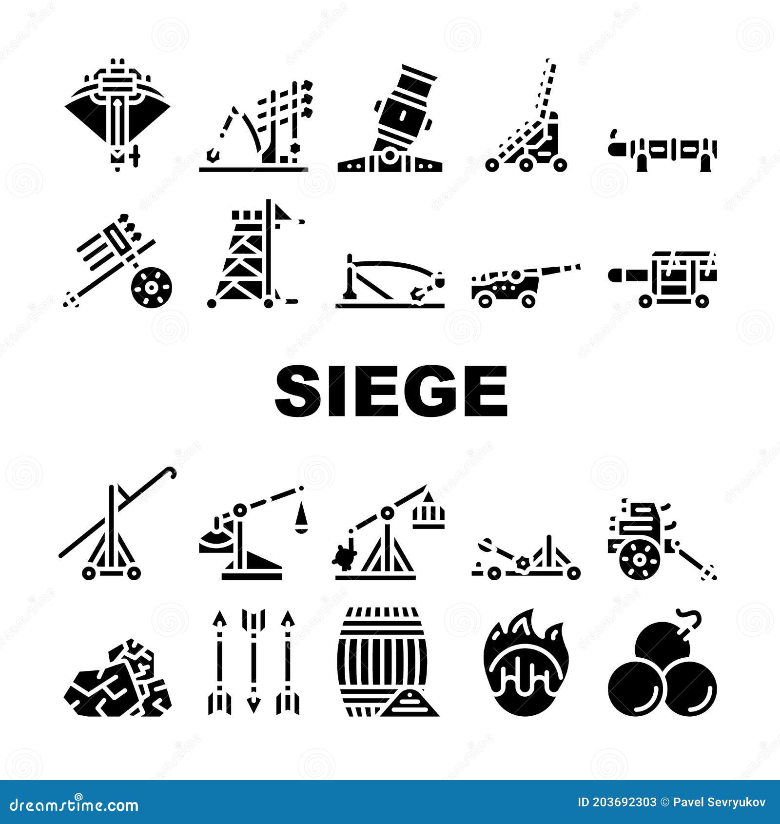 Siege Engine Catapult Collection Icons Set Vector Stock Vector ...