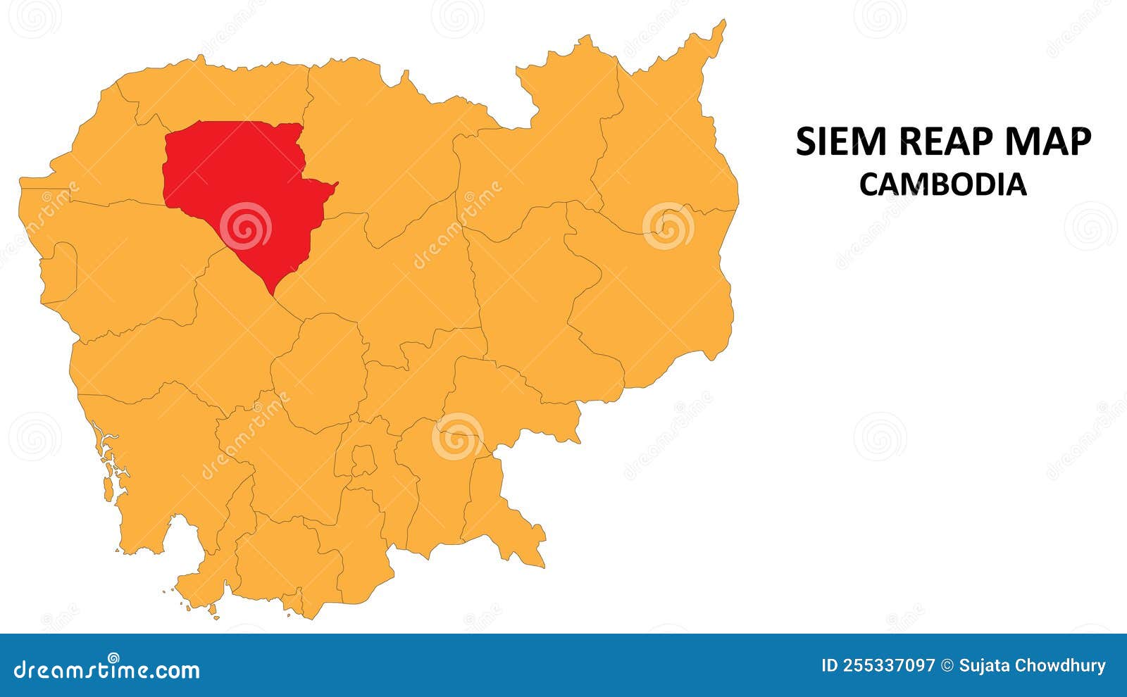 Siem Reap State and Regions Map Highlighted on Cambodia Map Stock ...