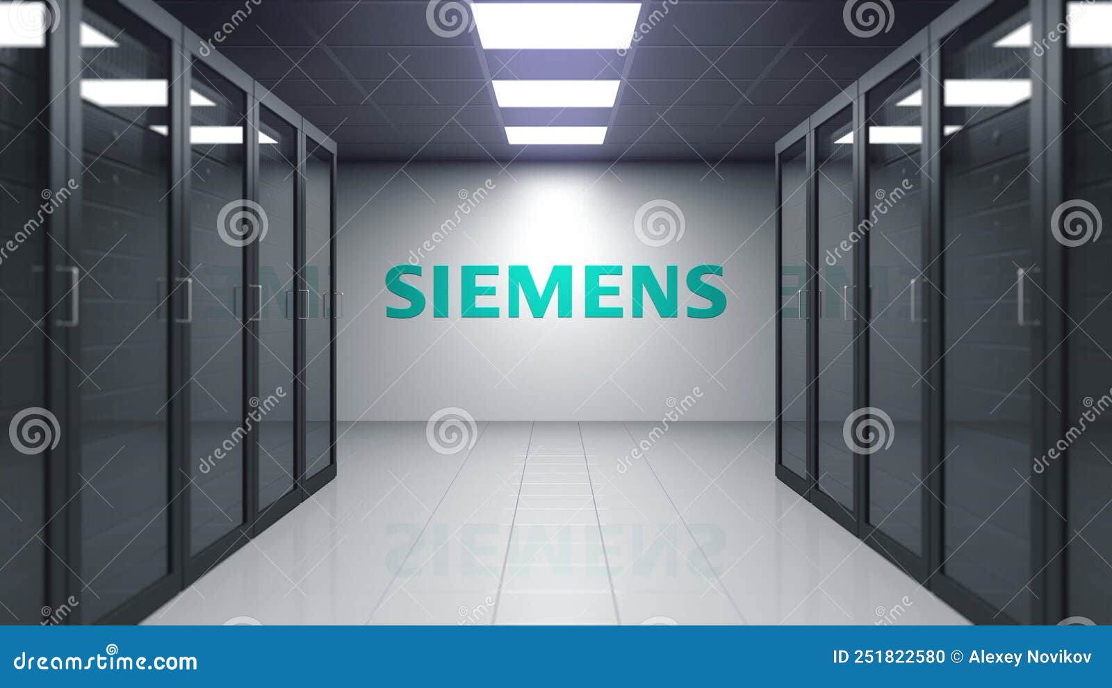 Siemens Logo on the Wall of the Server Room. Editorial 3D Rendering ...