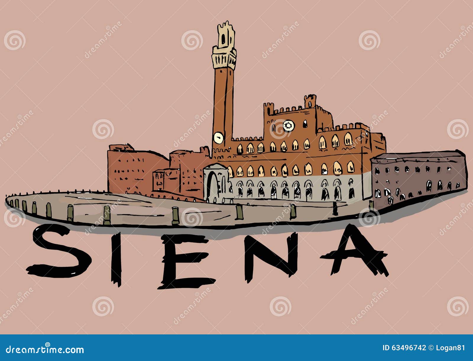 Siena,Campo Square stock illustration. Illustration of clock - 63496742