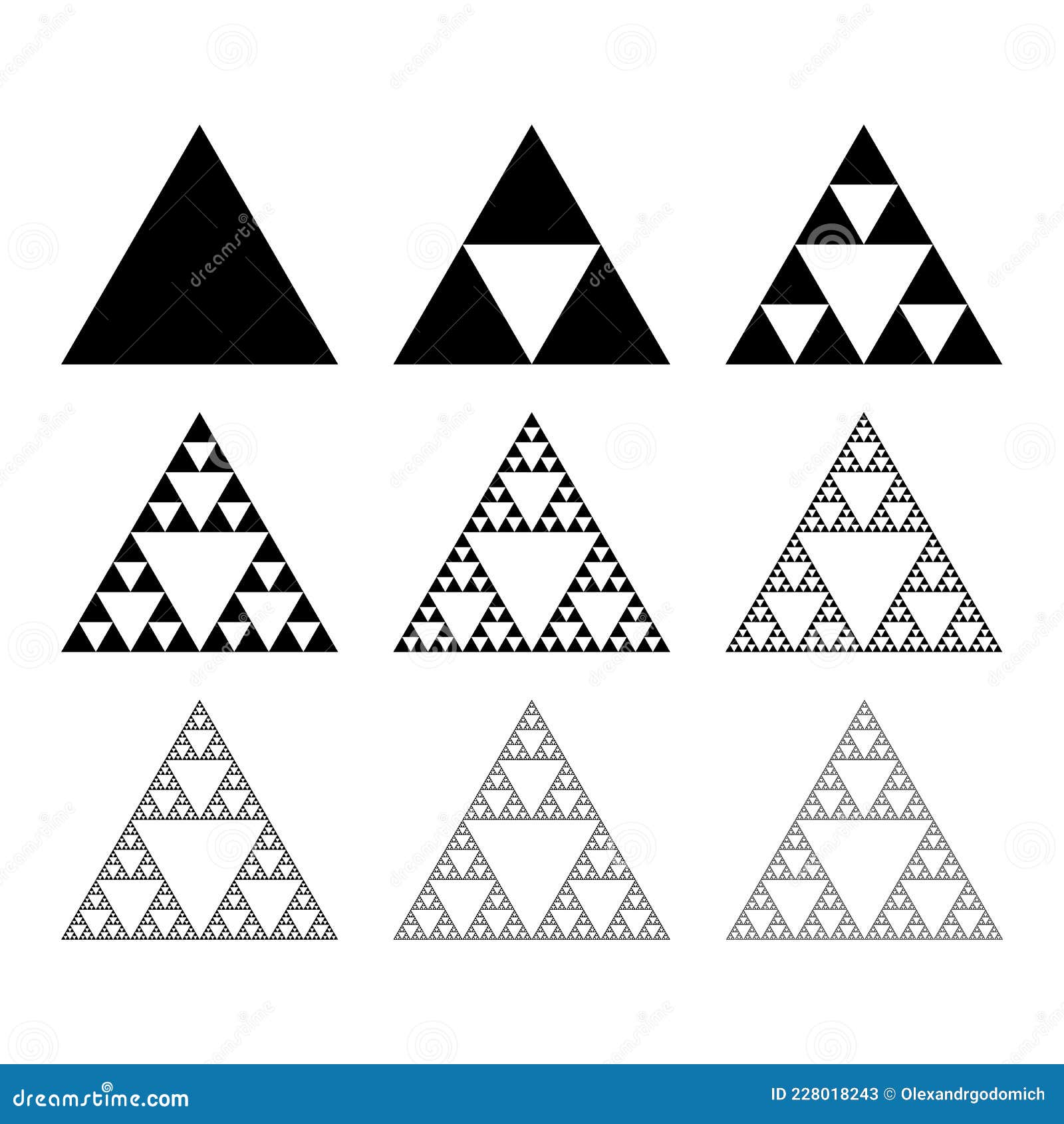 Evolution Of A Sierpinski Triangle, A Plane Fractal Cartoon Vector ...
