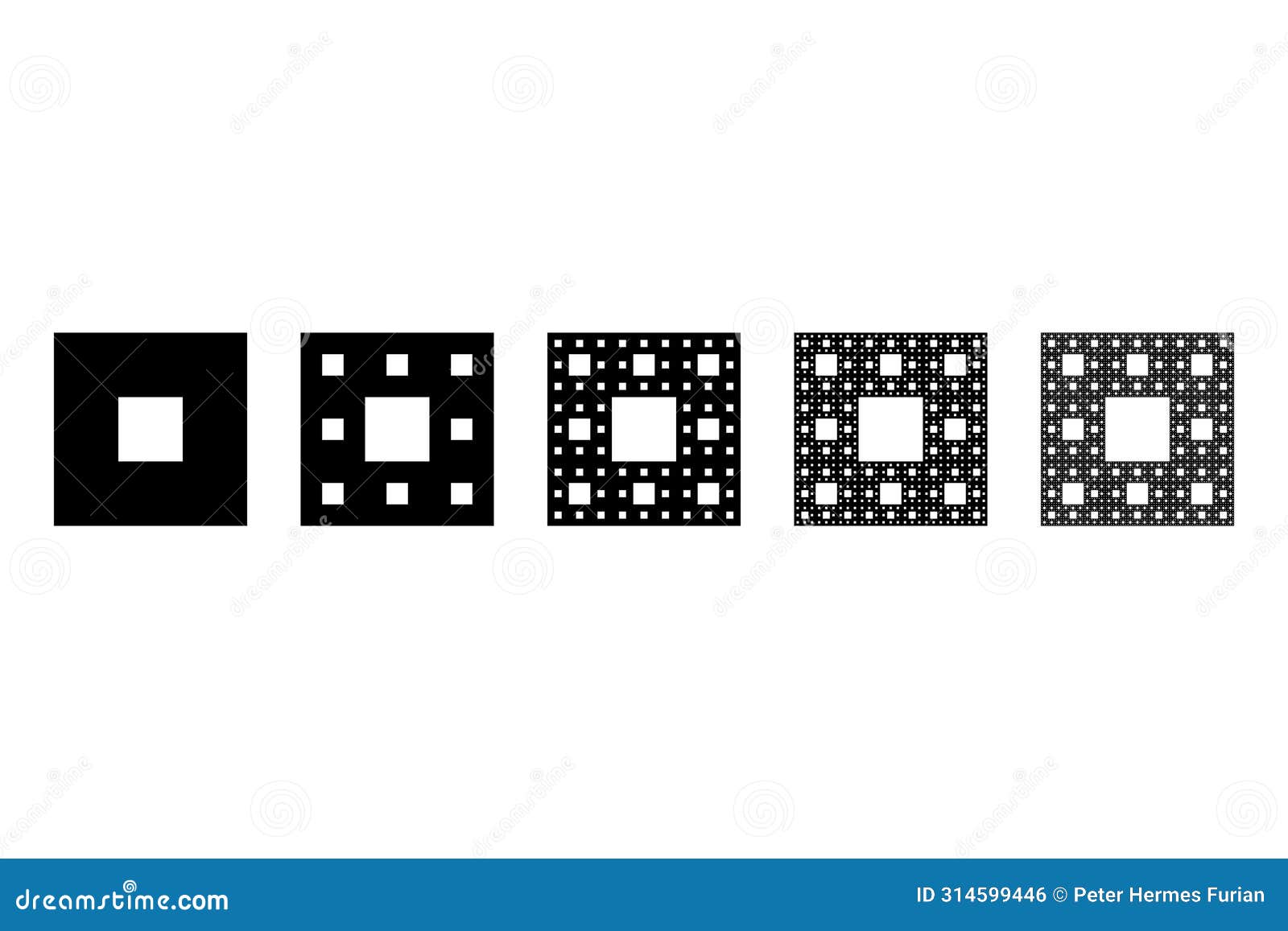 Sierpinski Carpet, Plane Fractal, the First Five Steps Stock Vector ...