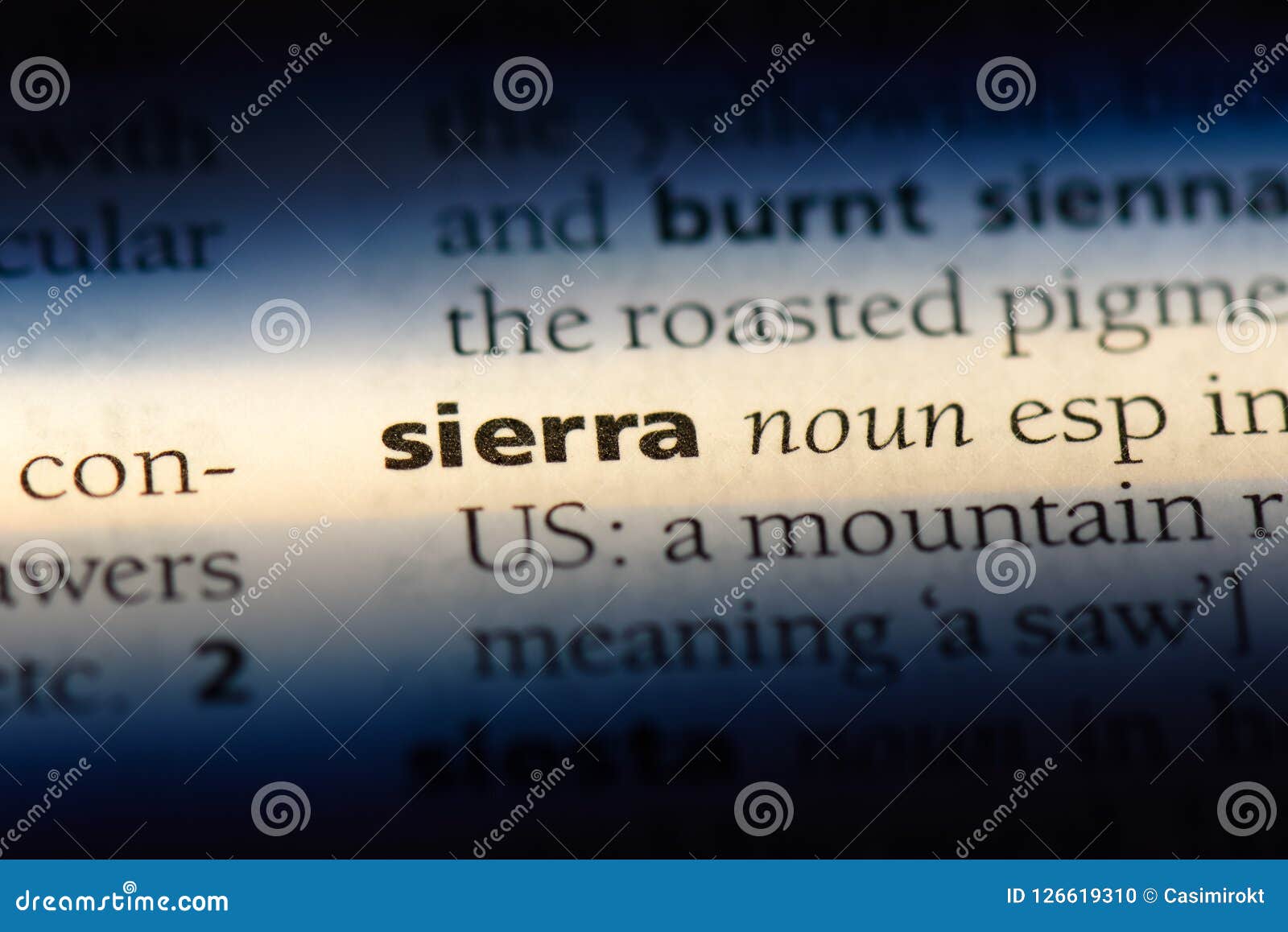 Sierra stock photo. Image of page, english, word, book - 126619310