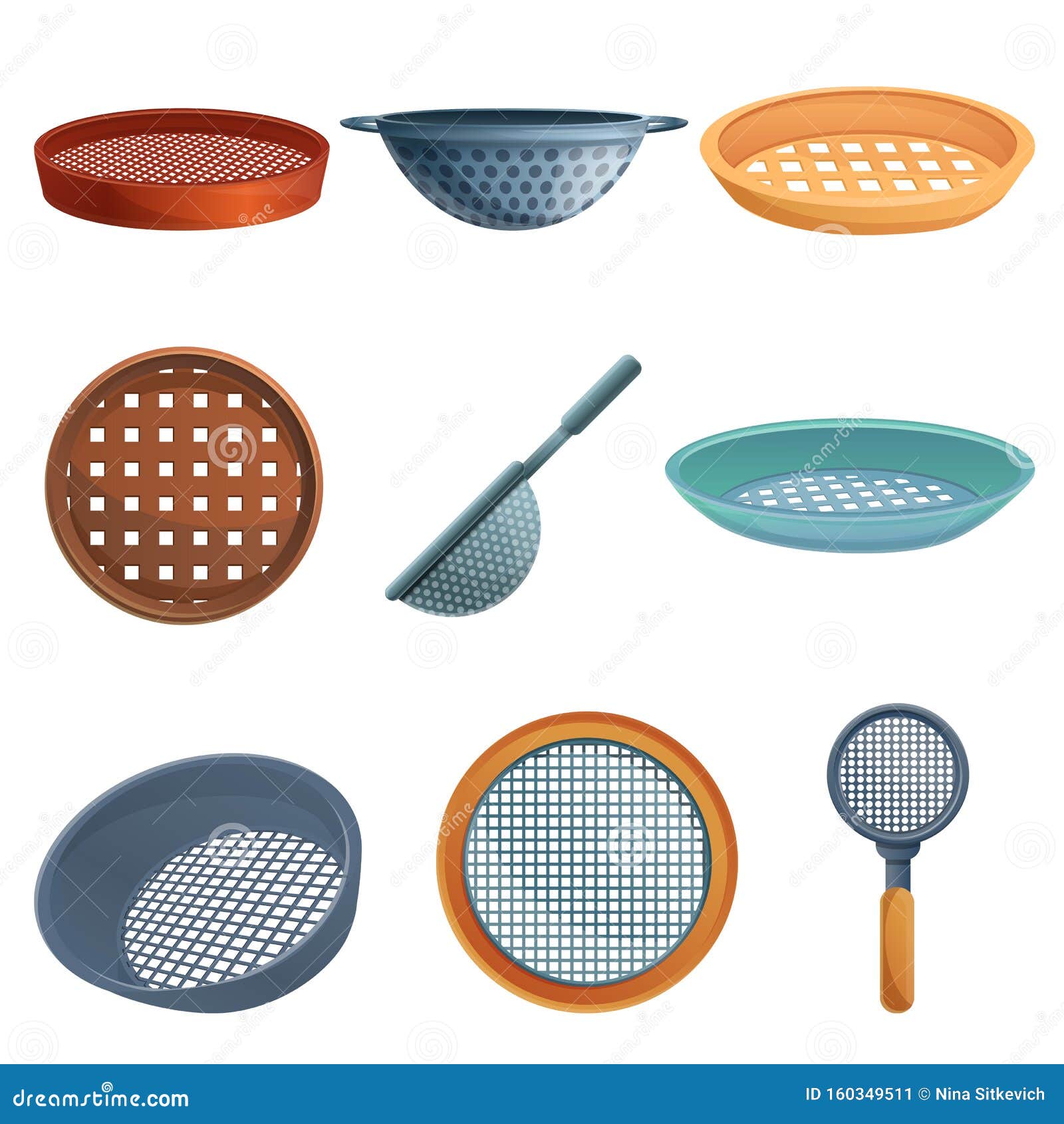 Sieve Icons Set, Cartoon Style Stock Vector - Illustration of item ...