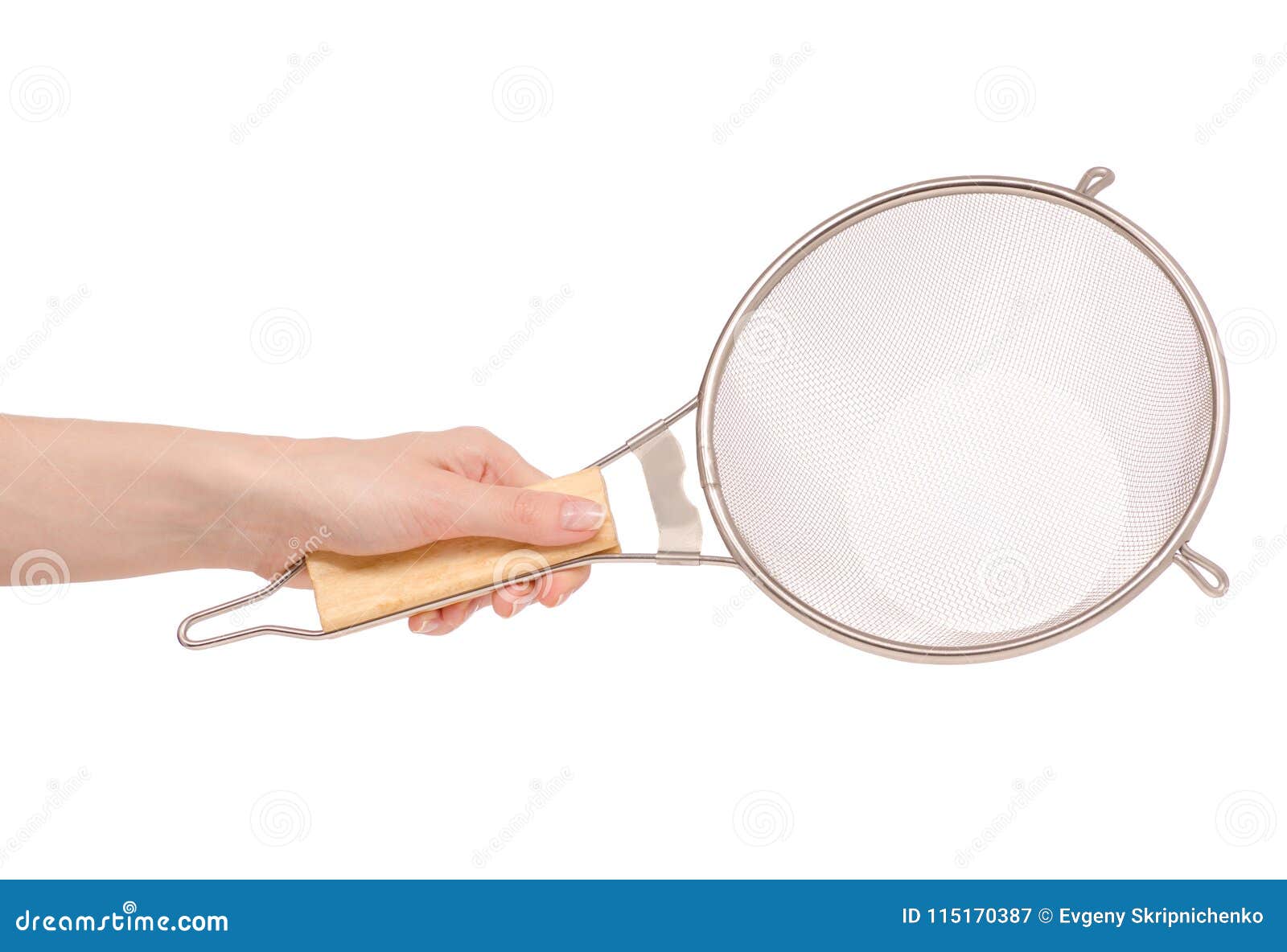 Sieve kitchen in hand stock image. Image of chrome, handle - 115170387