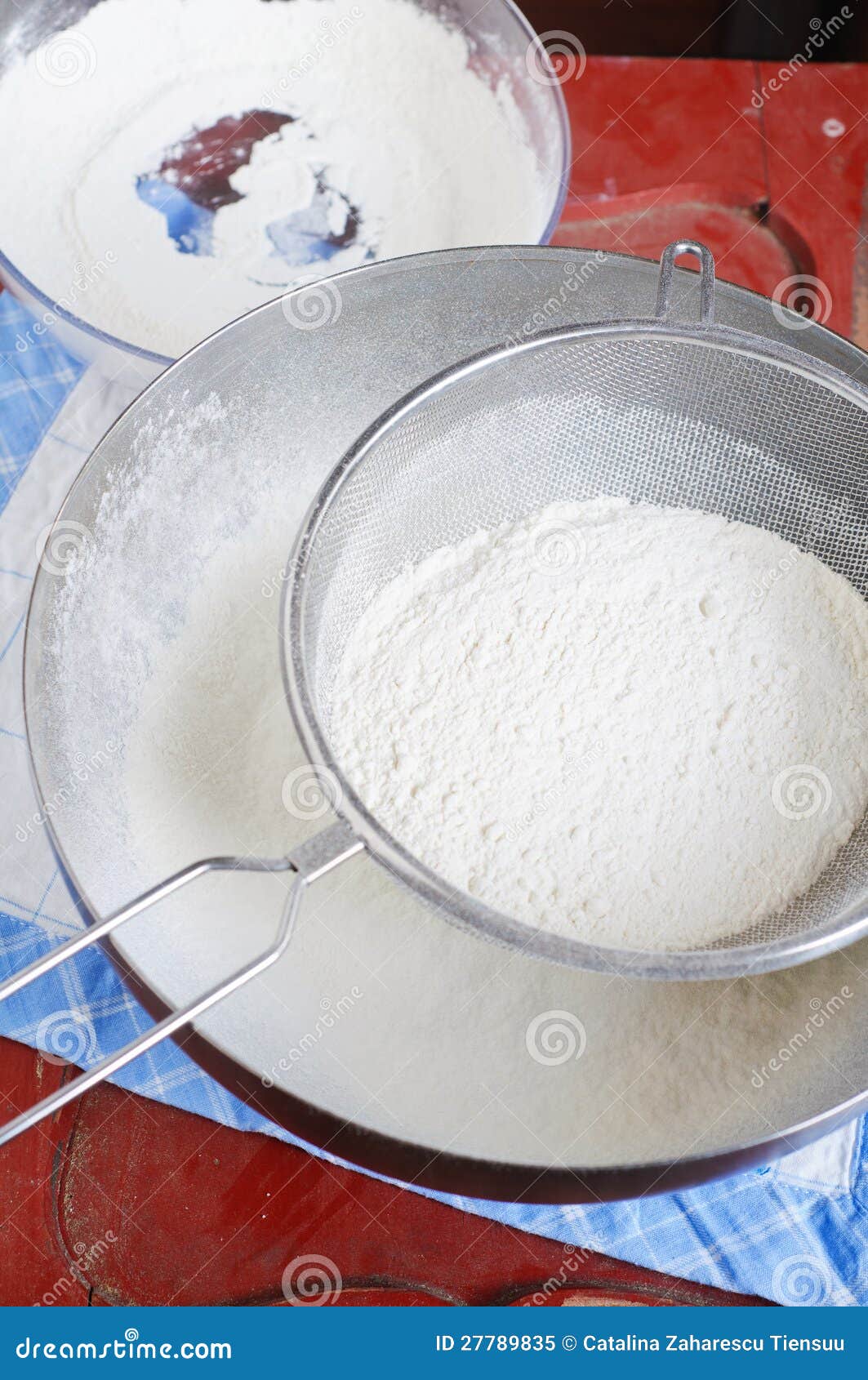 Sieving flour stock image. Image of bowl, wooden, bakery - 27789835