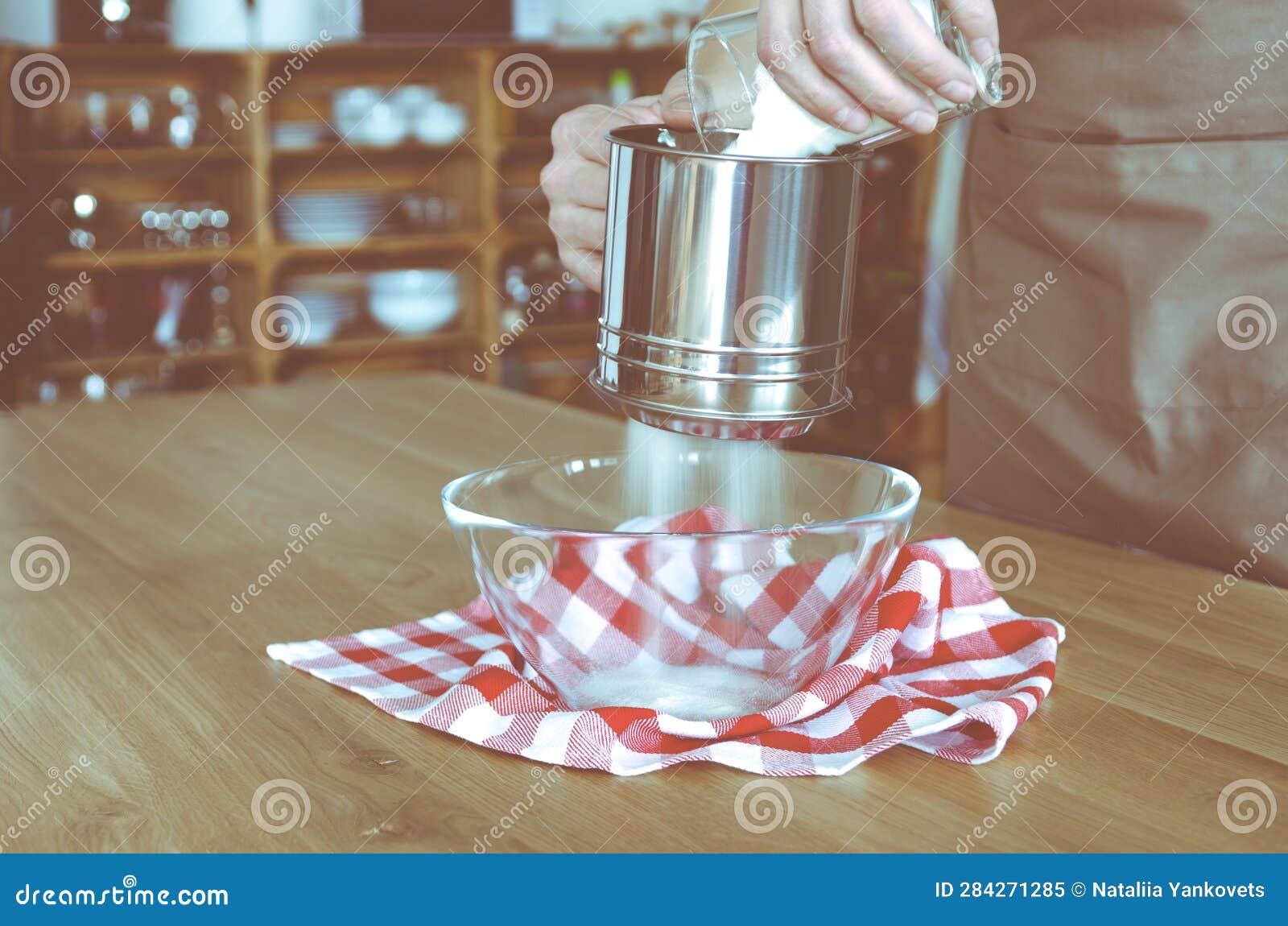 Sifting Flour through Cup-sieve. Kitchen Content Stock Image - Image of ...
