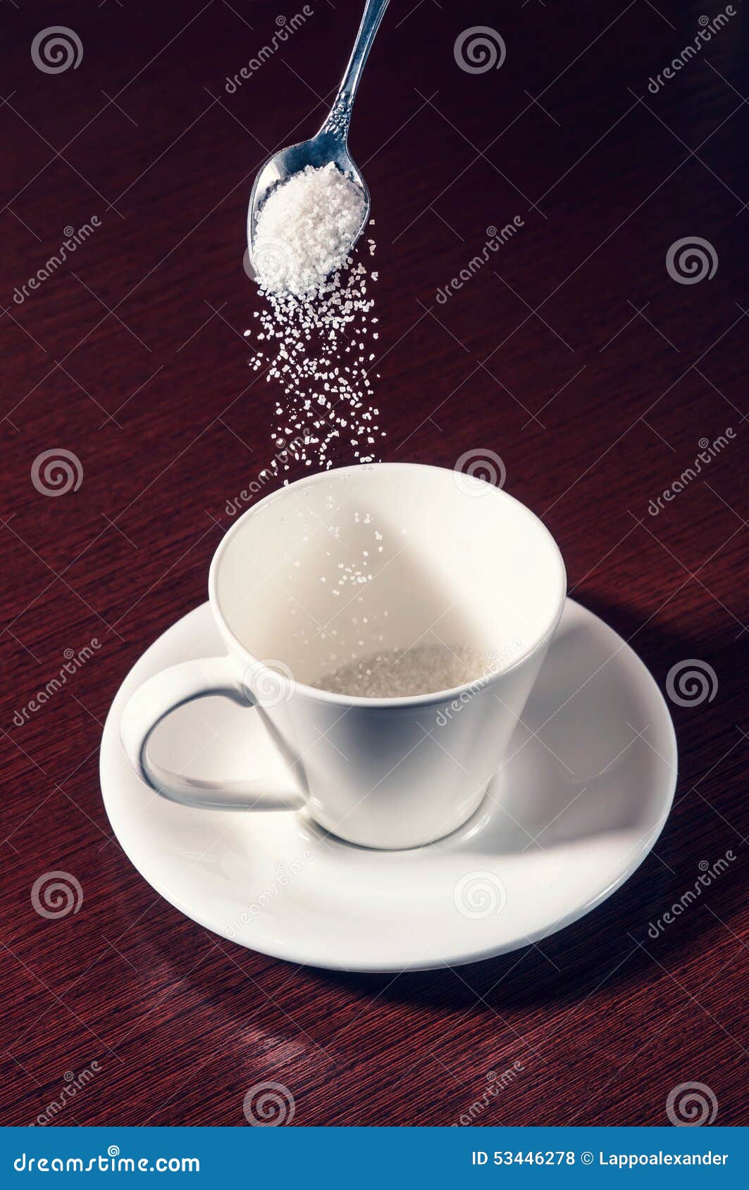 Sifting sugar in the cup stock photo. Image of drop, heap - 53446278